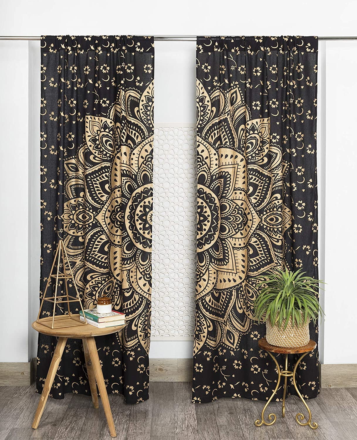 Popular Handicrafts Indian Hippie Bohemian Mandala Curtains, Black Gold ...