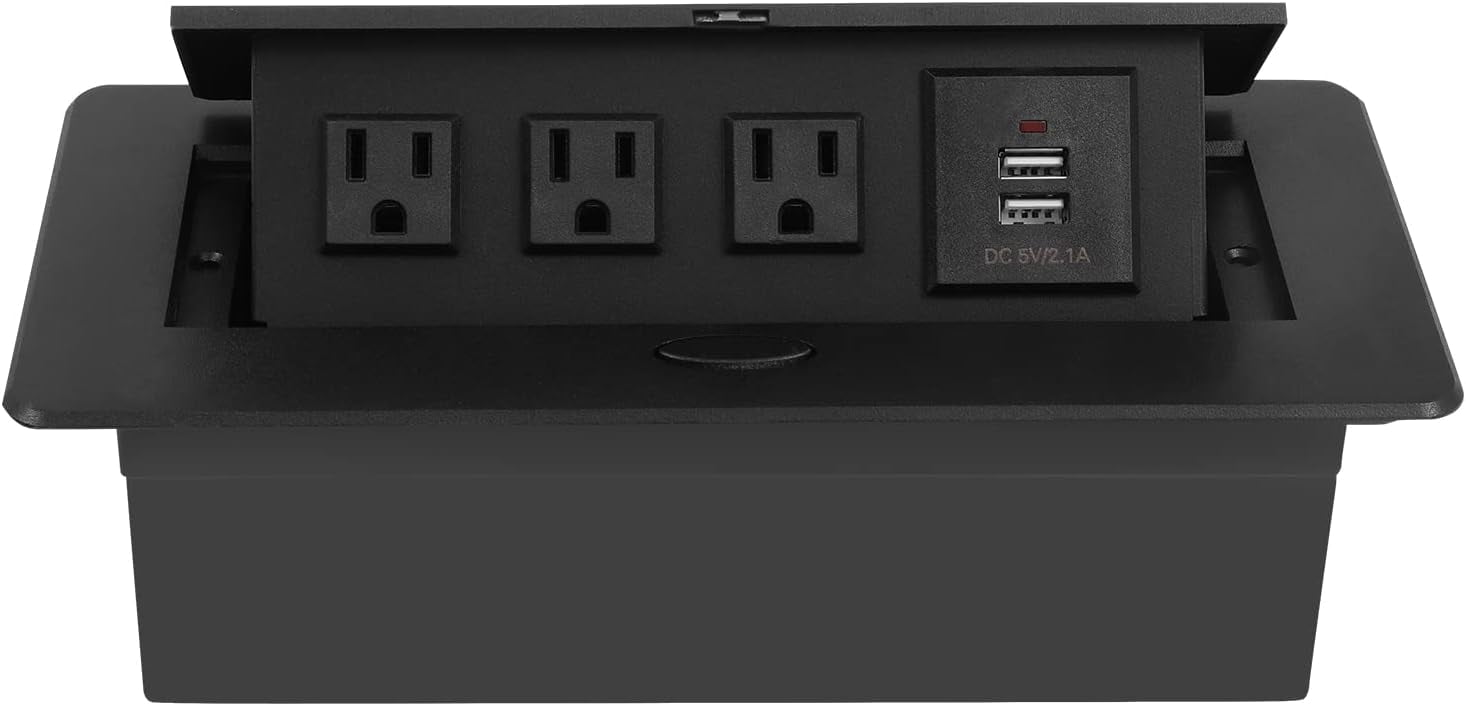 Pop Up Power Strip with 3 Outlets & 2 USB Ports, Recessed Power Grommet ...