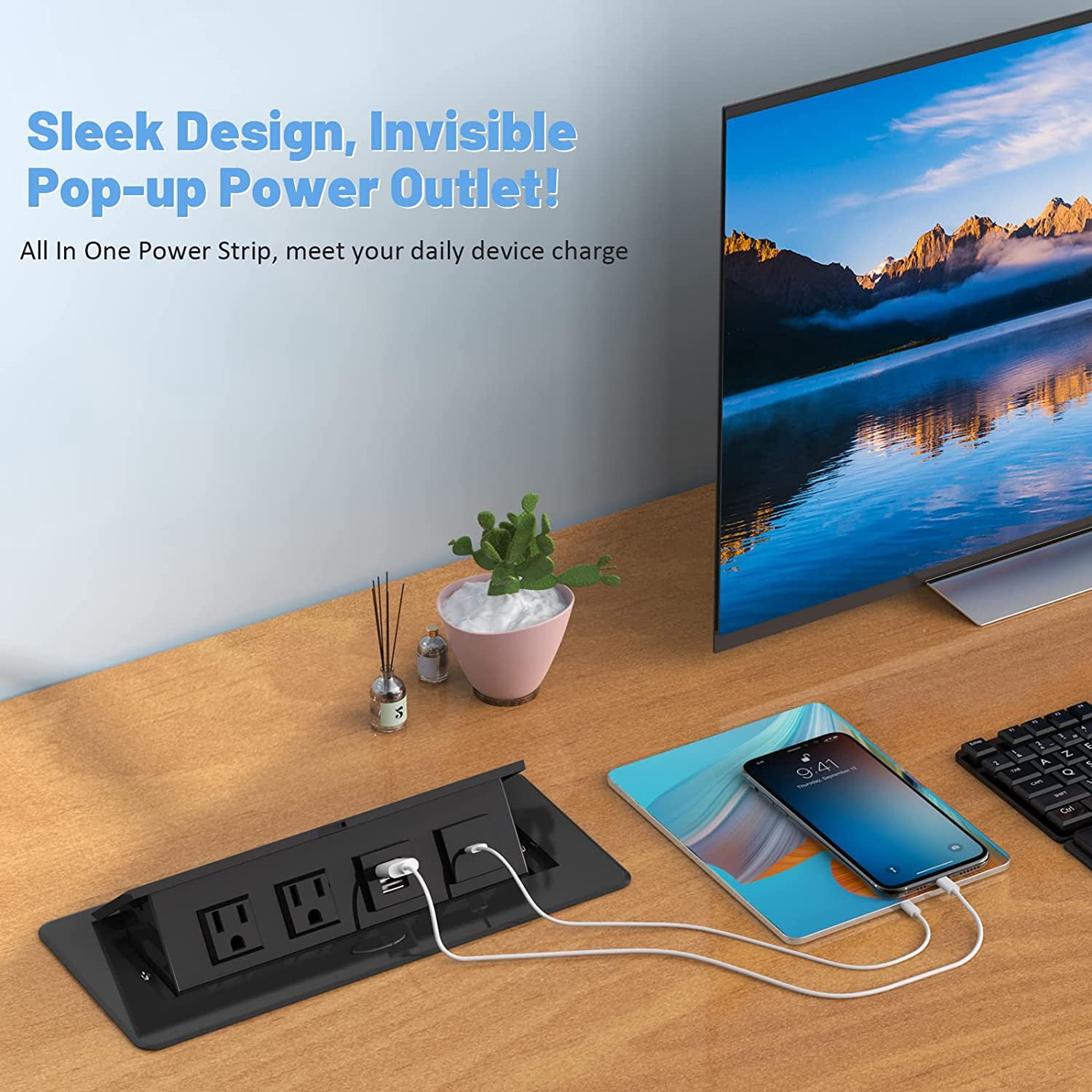 Pop Up Power Strip with PD 30W USB Ports, Recessed Power Grommet Outlet ...