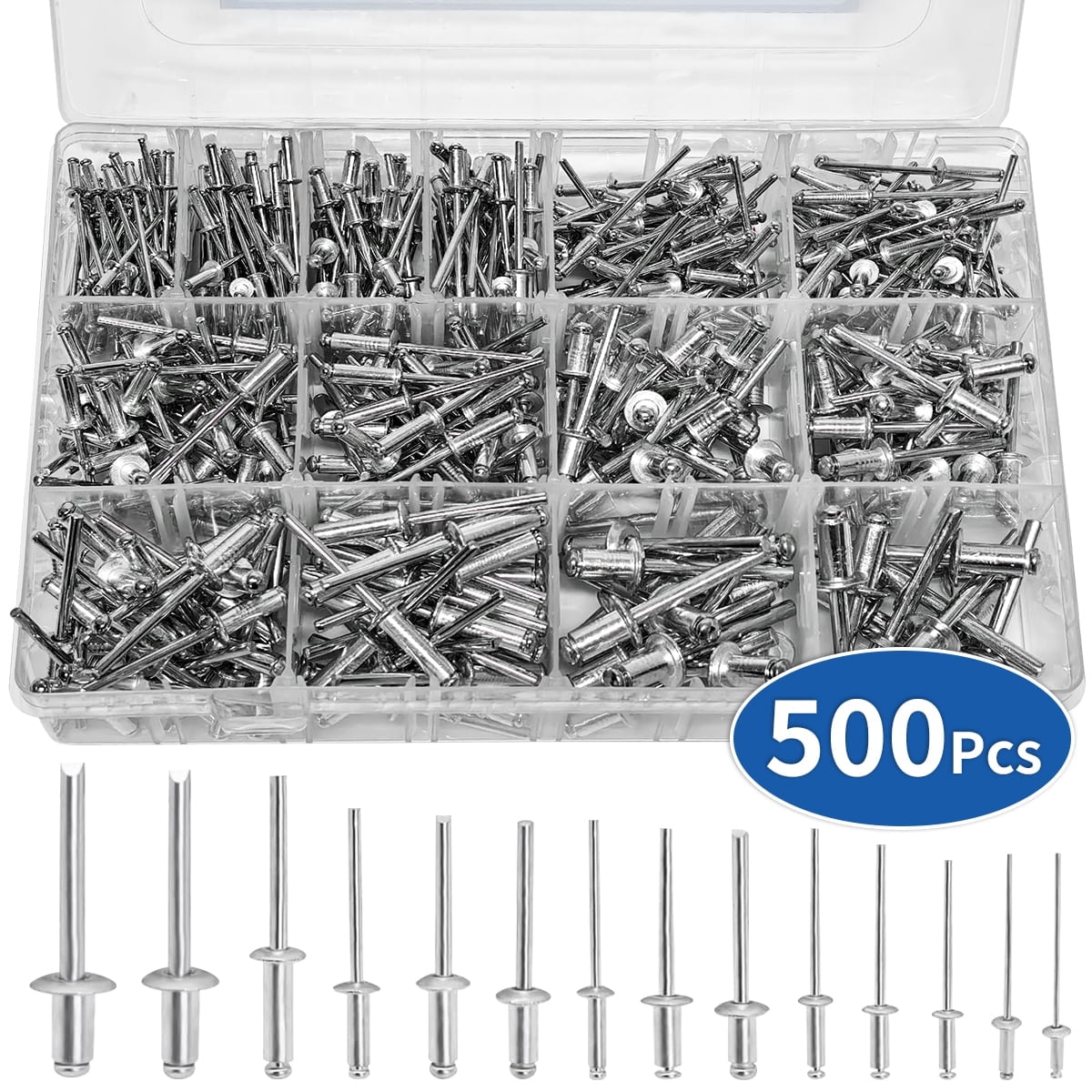 Pop Rivets Assortment Kit 14 SAE Sizes Aluminum Rivets (3/32" 1/8" 5/32 ...