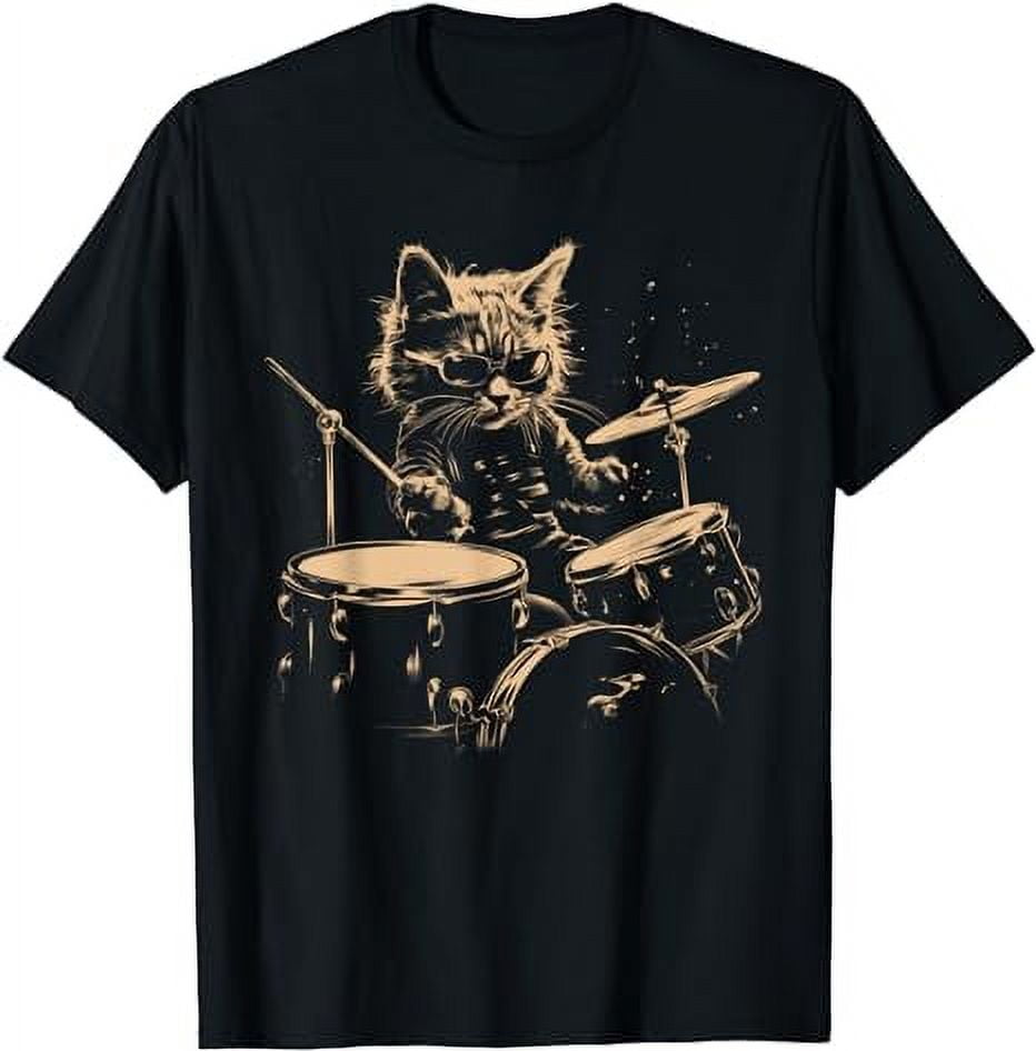 Pop Rock Drummer Cat Kitten Music Playing Drums Music Bands T-Shirt ...