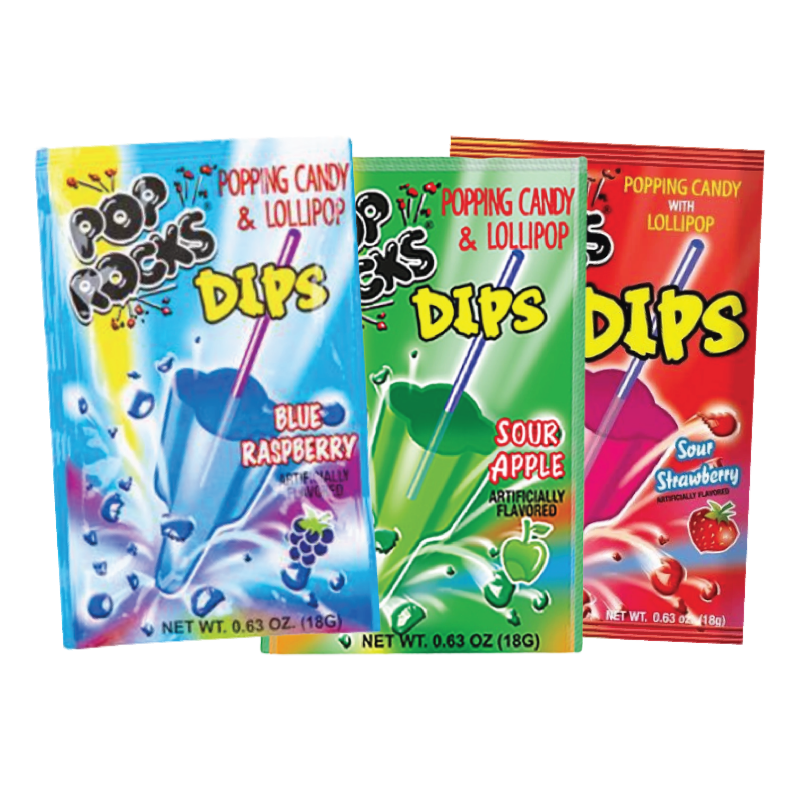 Pop Rocks Dips Variety Flavor Popping Candy With Lollipop | .63oz | 3 ...