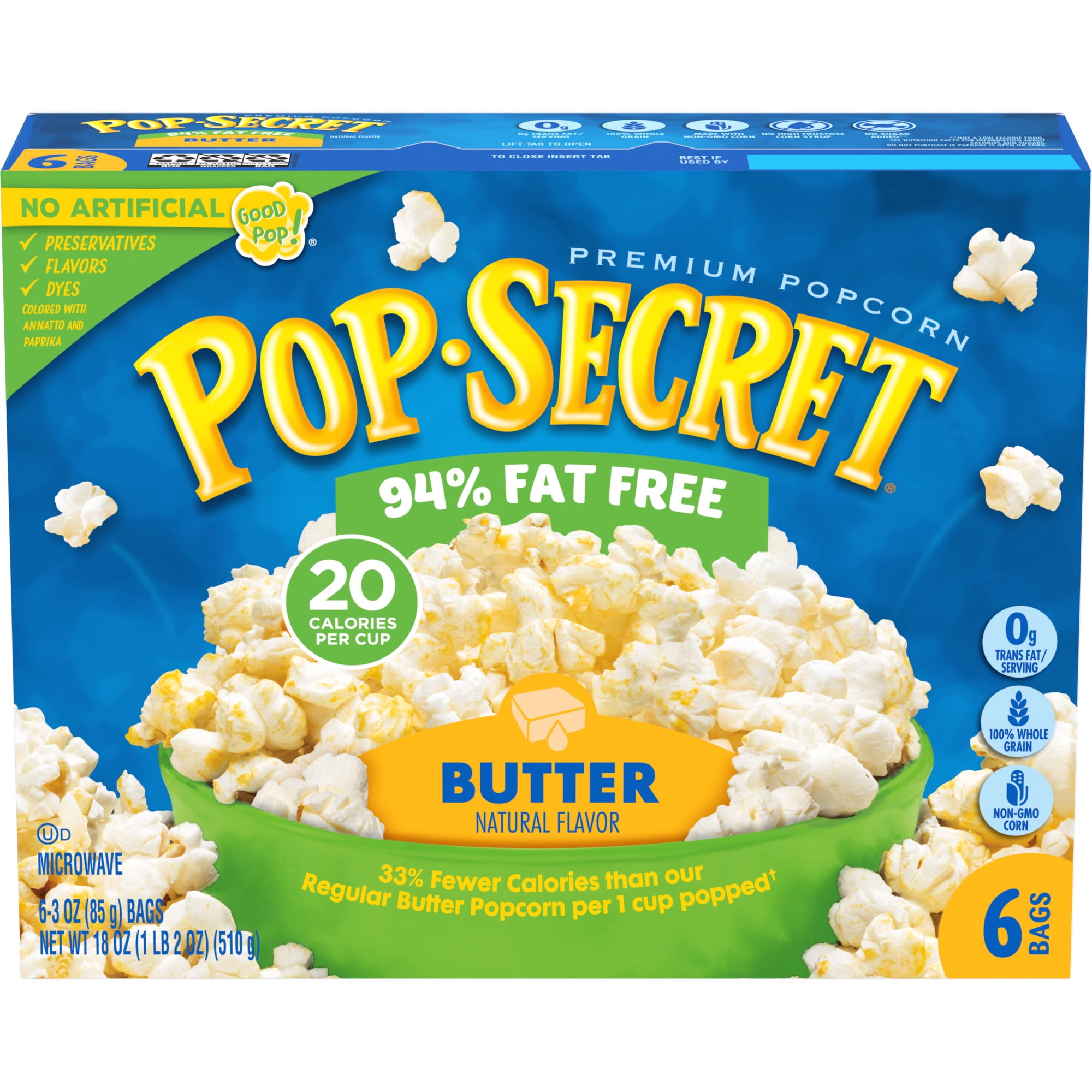 Pop Secret 94% Fat-Free Butter Flavor Microwave Popcorn, 3 Oz Kernels ...