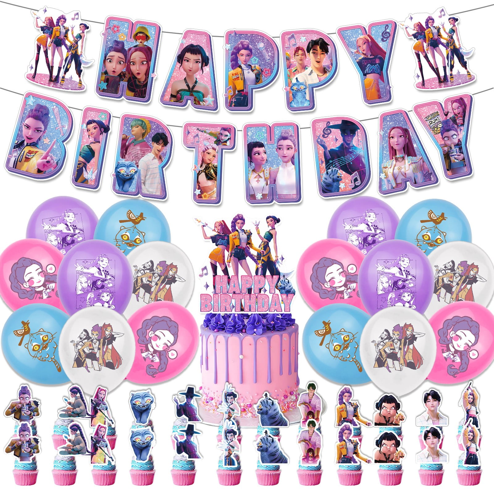 Pop Singers Happy Birthday Balloon & Banner Set - Pop Stars Complete ...