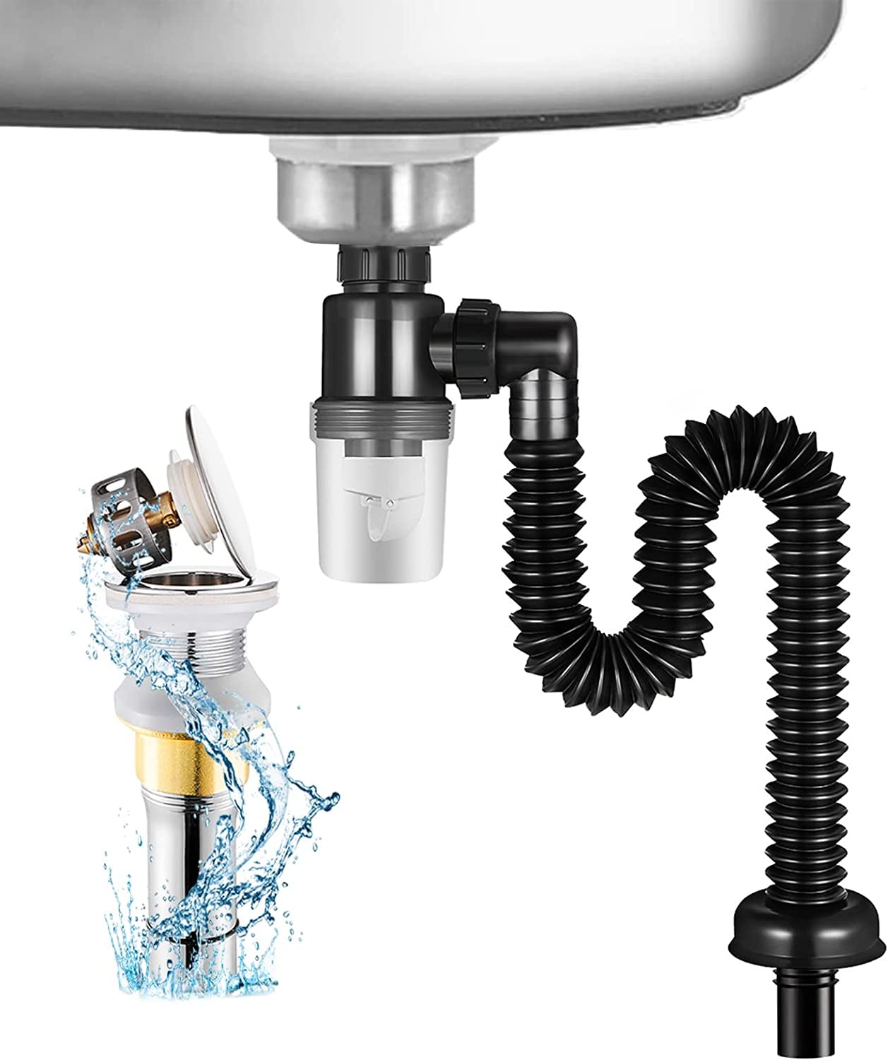 Pop Up Sink Drain, Flexible Sink Drain Pipe with Detachable Basket ...