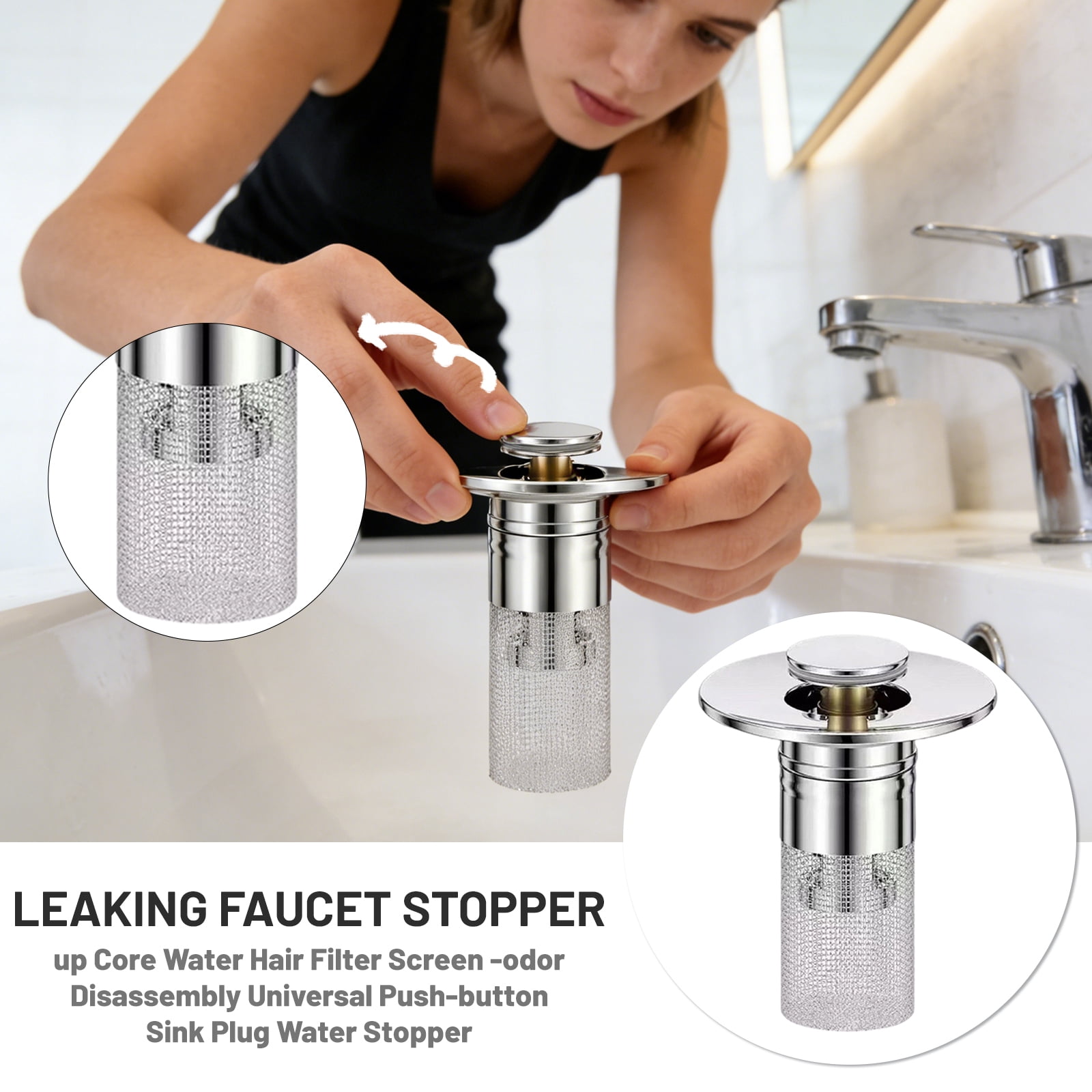 Pop Up Sink Drain Strainer, Bathroom Sink Drain Stopper with Removable ...