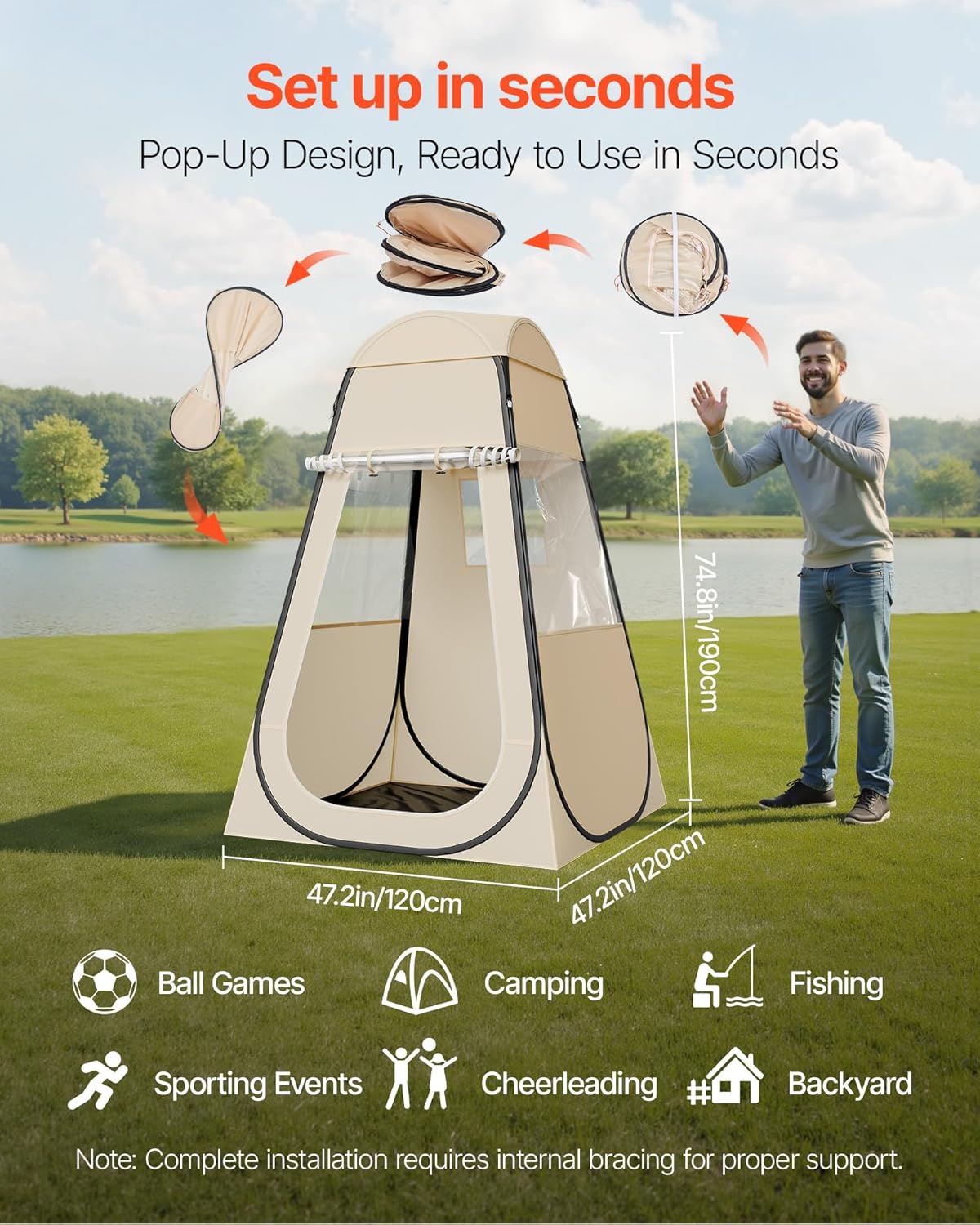 Pop up Sports Tent, 8 Sizes Optional Clear Bubble Tent for 1-6 Person ...