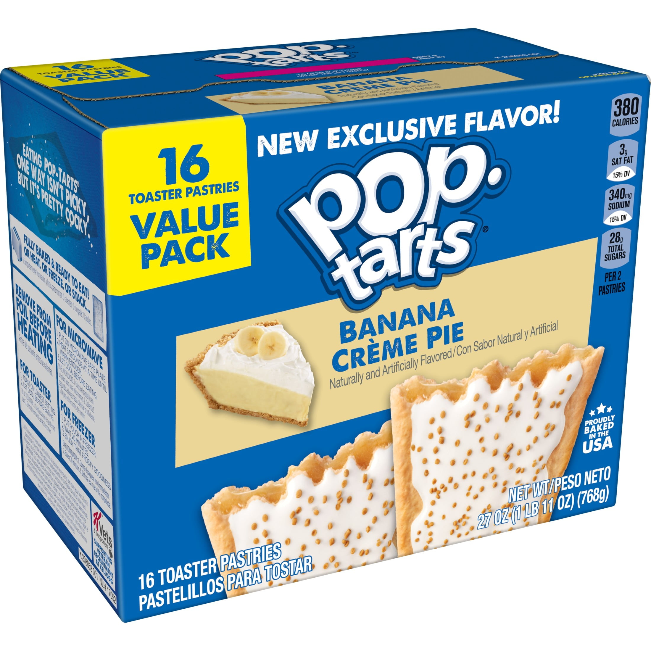 Pop-Tarts Frosted Banana Creme Pie Toaster Pastries, Breakfast Foods, Shelf-Stable, 27 oz (16 ...