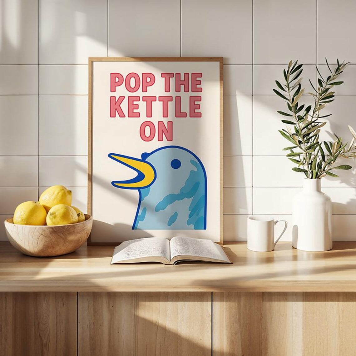 Pop The Kettle Poster, Tea Poster, Kitchen Wall Art, Pigeon Poster ...