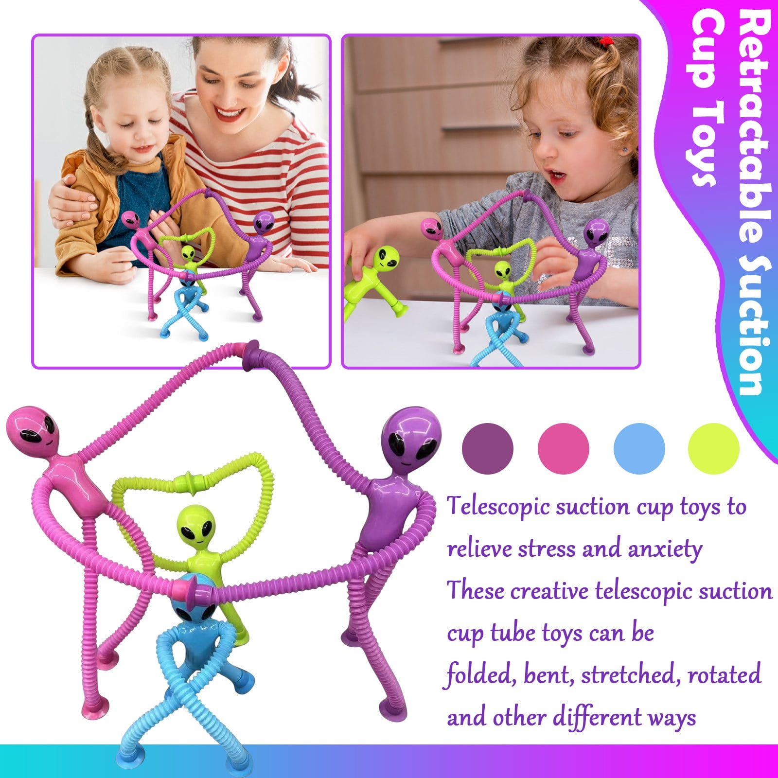 Pop Tubes Alien Fidget Toys for Kids, 4 Pack Fidget Toys Telescopic ...