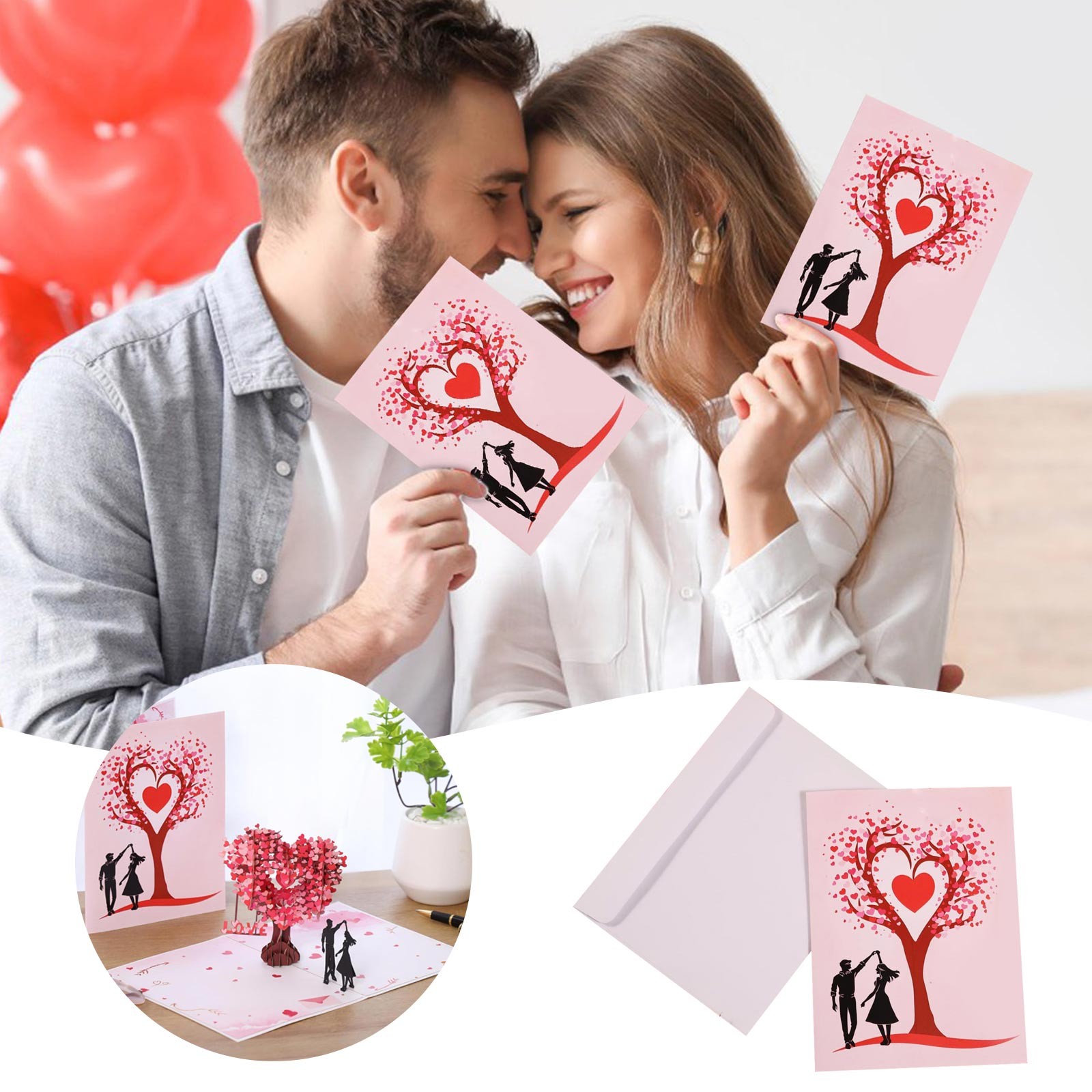 Pop Up Anniversary Cards 3D Love Tree Hearts Couple for Wife Husband ...