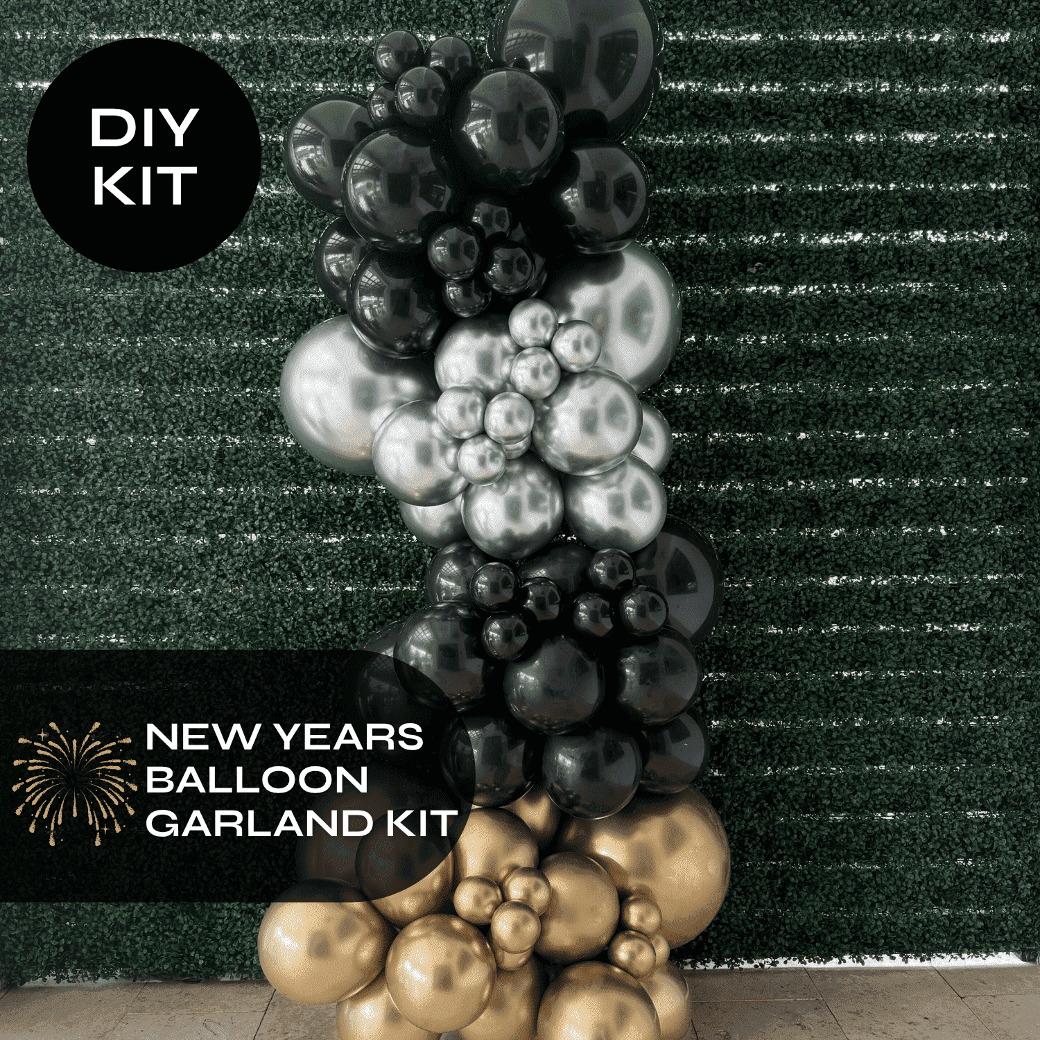 Pop Up Balloons - New Years Balloon Garland Kit Gold Silver Black 8ft ...