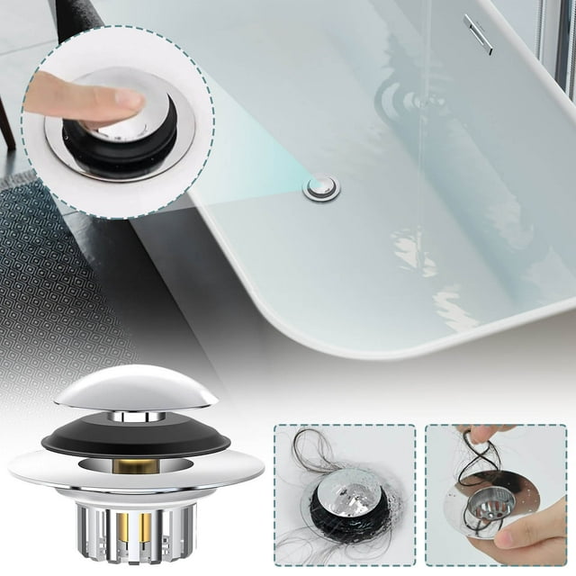 Pop-Up Bathtub Drain Stopper - Hair Catcher and Anti-Clog Plug for ...