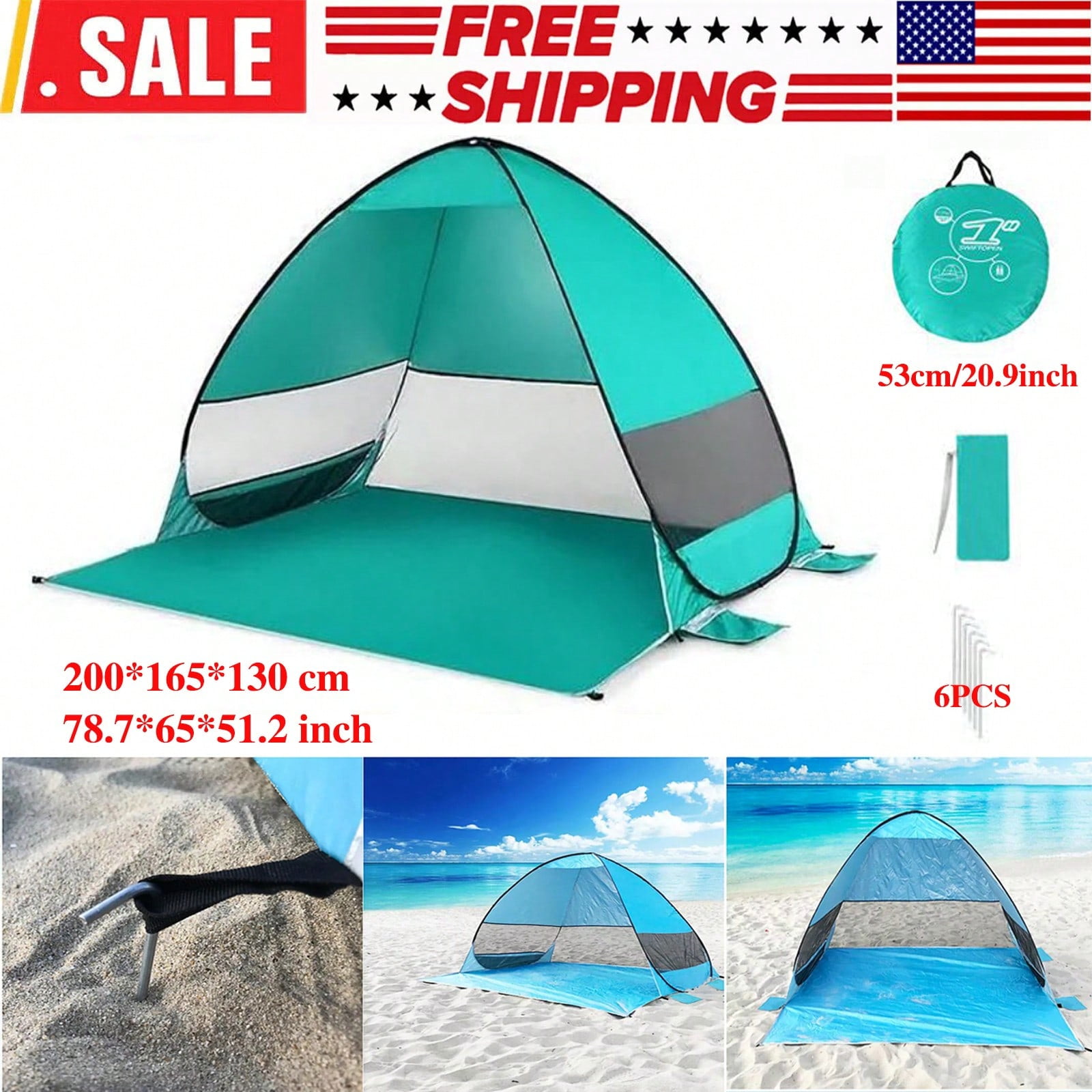 Pop Up Beach Tent Canopy, Portable Sun Shade Shelter with Mesh Windows ...