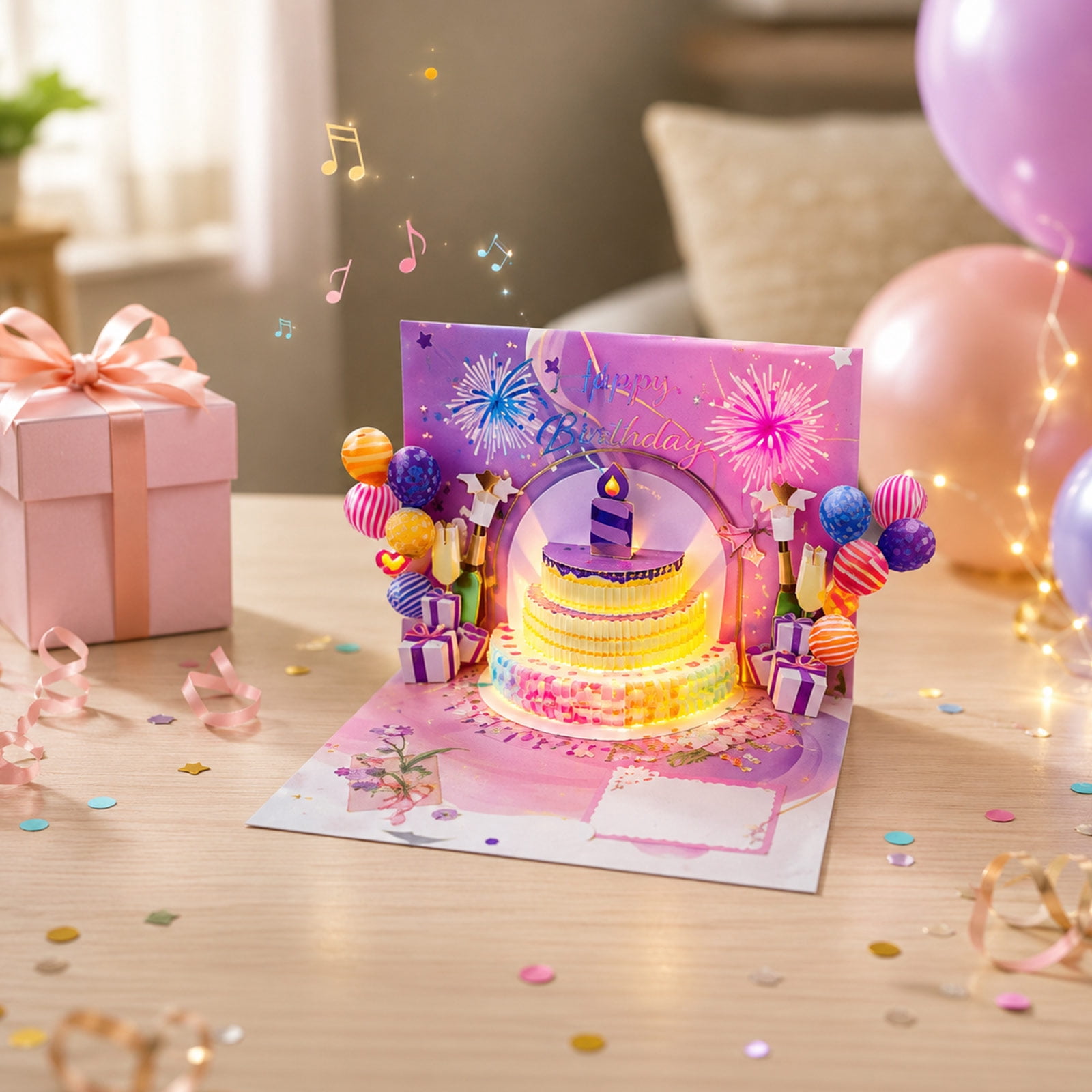 Pop Up Birthday Card with Light Up Cake and Singing Music, Single Card ...