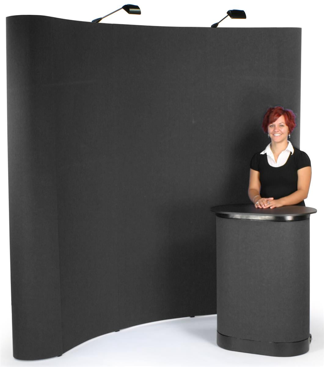 Pop Up Booth, Curved 8ft Wall - Black Hook & Loop Receptive Fabric ...