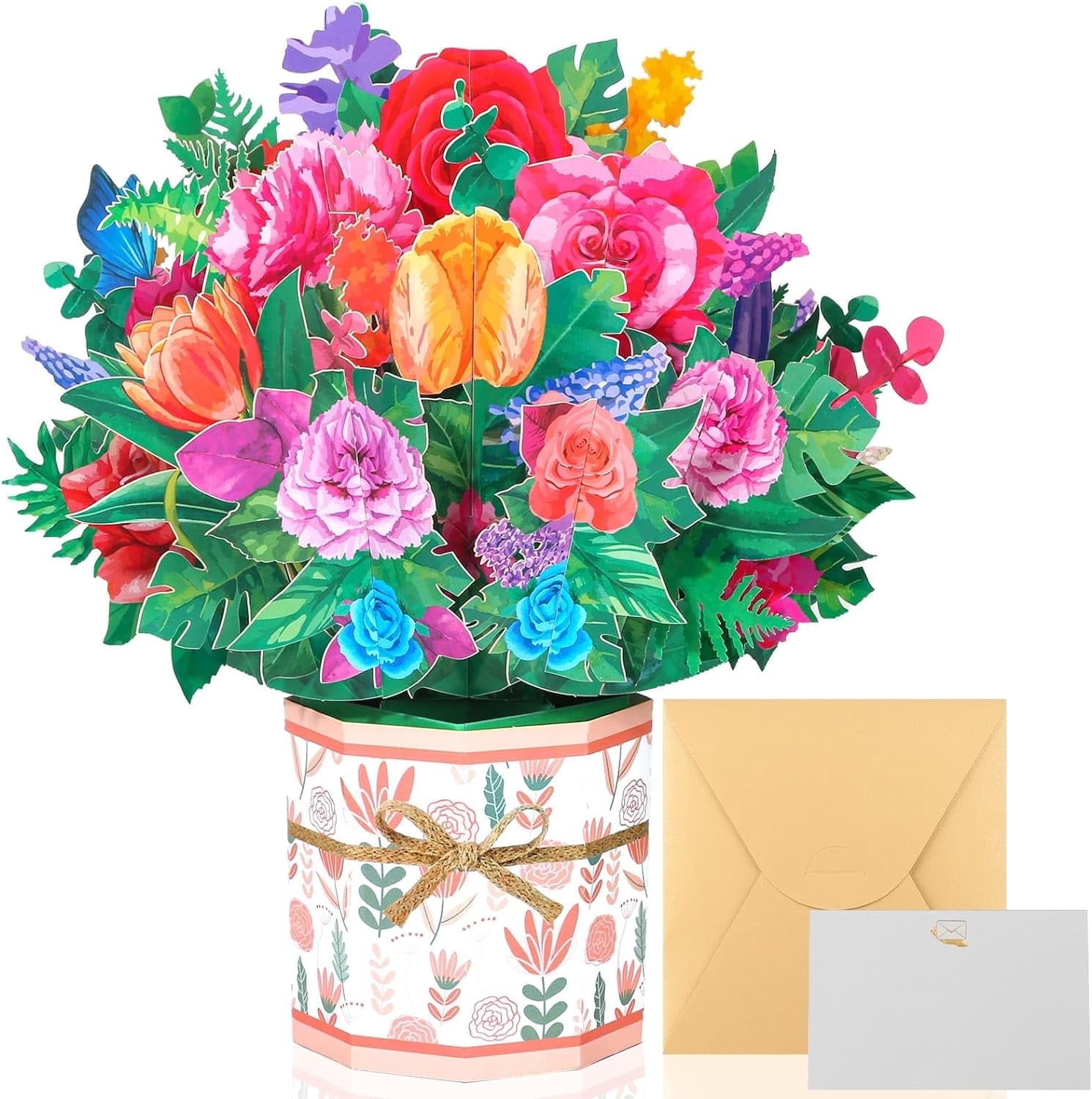 Pop Up Card, 3D Flower Bouquet Greeting Cards for Women with Note Card ...