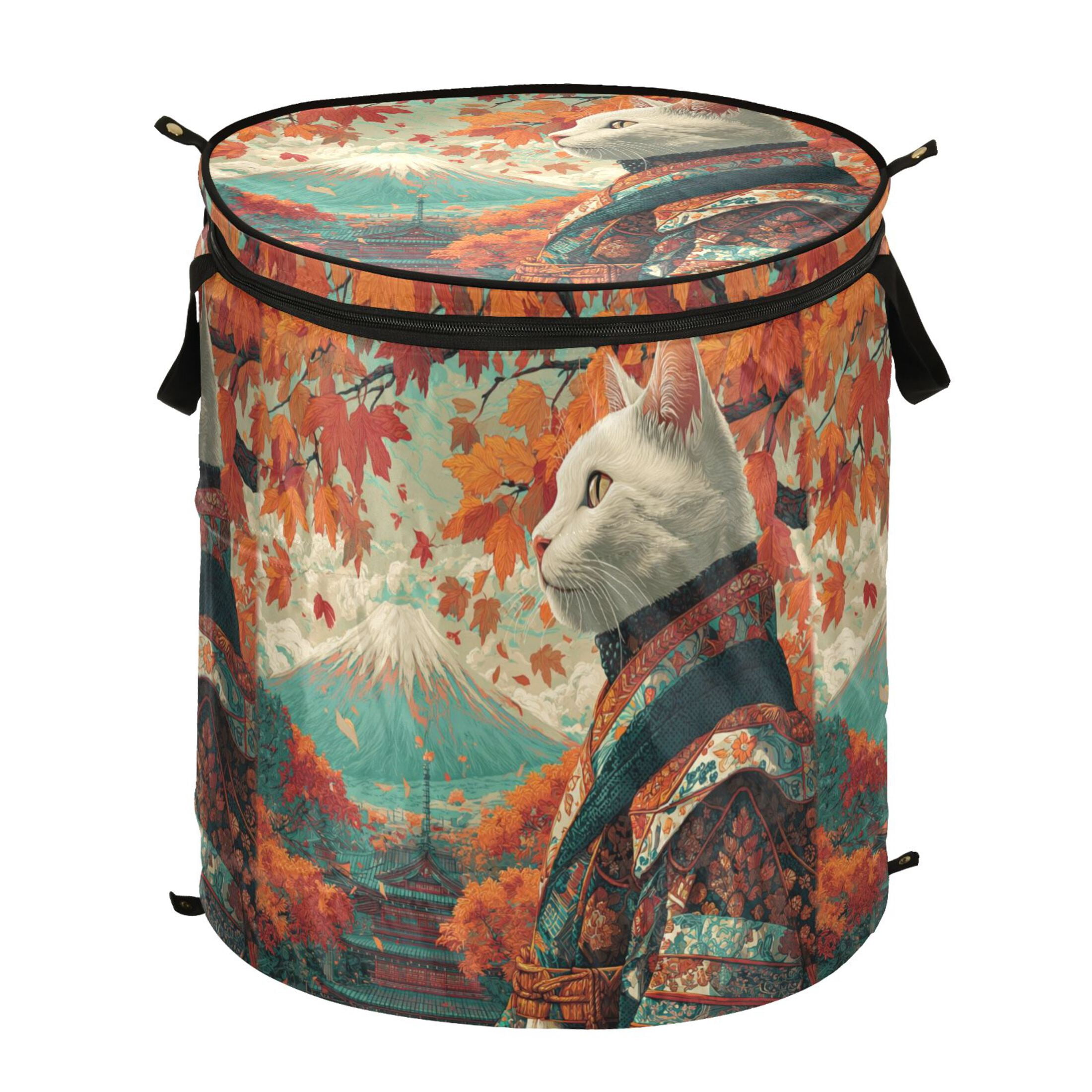 Pop-Up Collapsible Laundry Hamper With Zippered Lid Dual Handles 50L A ...