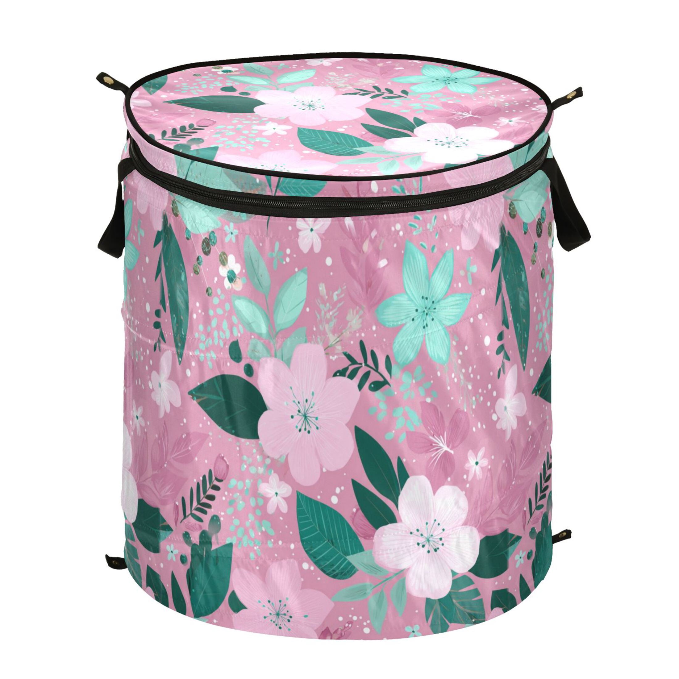 Pop-Up Collapsible Laundry Hamper With Zippered Lid Dual Handles 50L ...