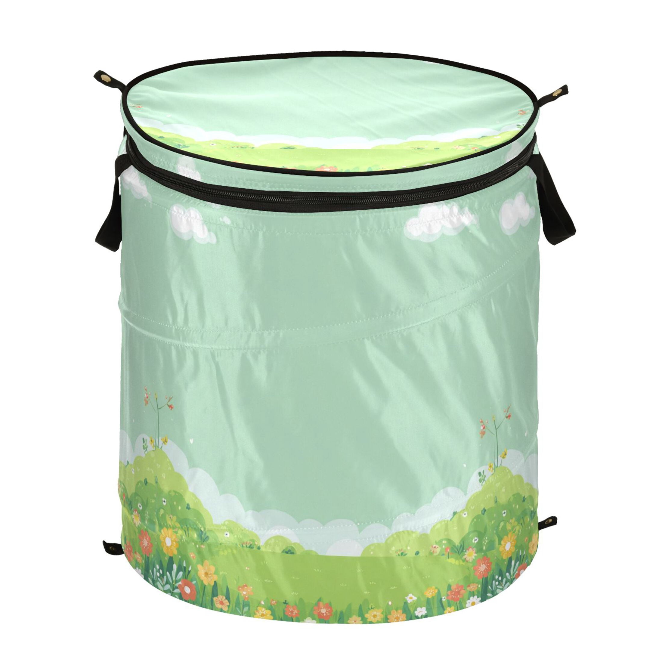Pop-Up Collapsible Laundry Hamper With Zippered Lid Dual Handles 50L ...