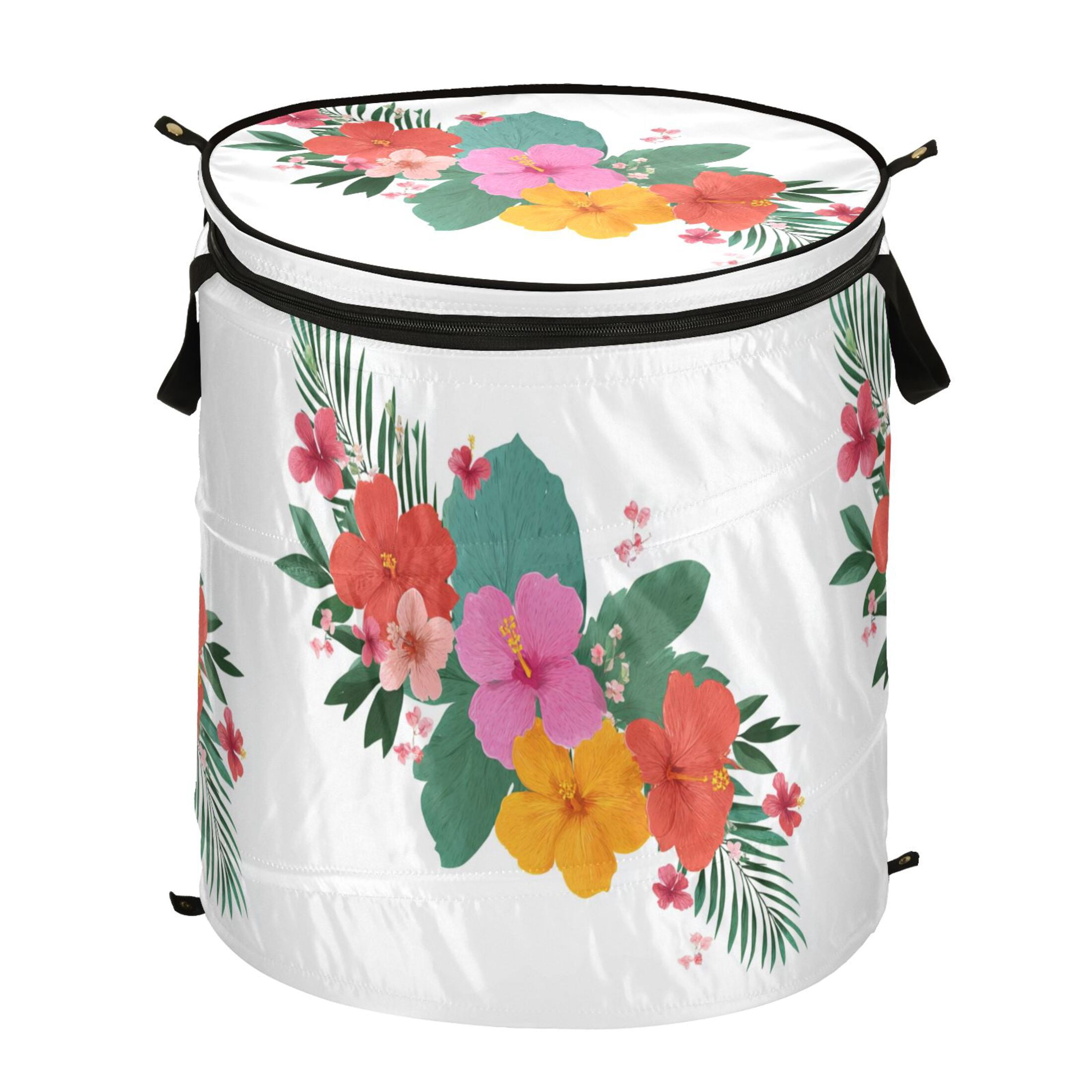 Pop-Up Collapsible Laundry Hamper With Zippered Lid Dual Handles 50L ...
