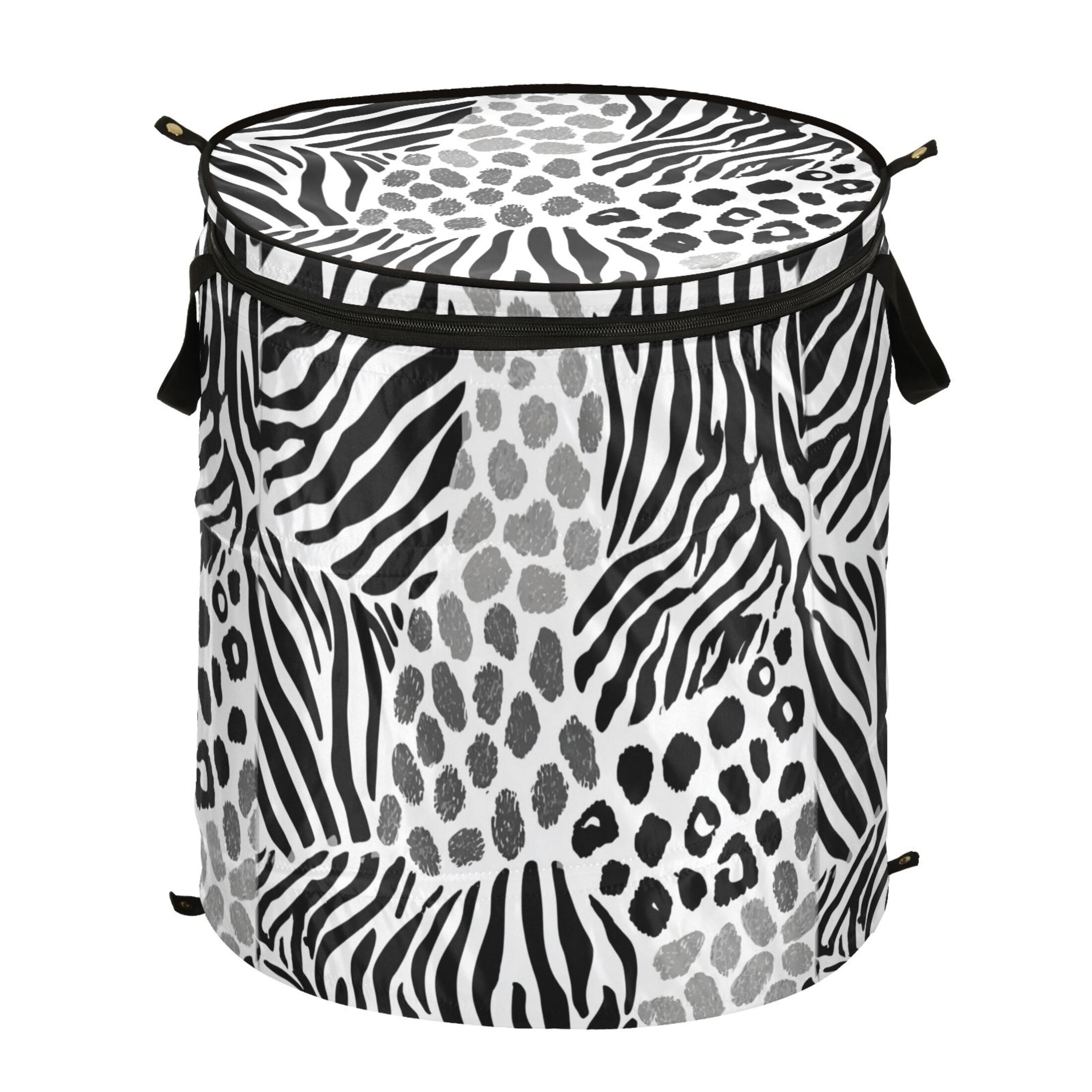 Pop-Up Collapsible Laundry Hamper With Zippered Lid Dual Handles 50L ...