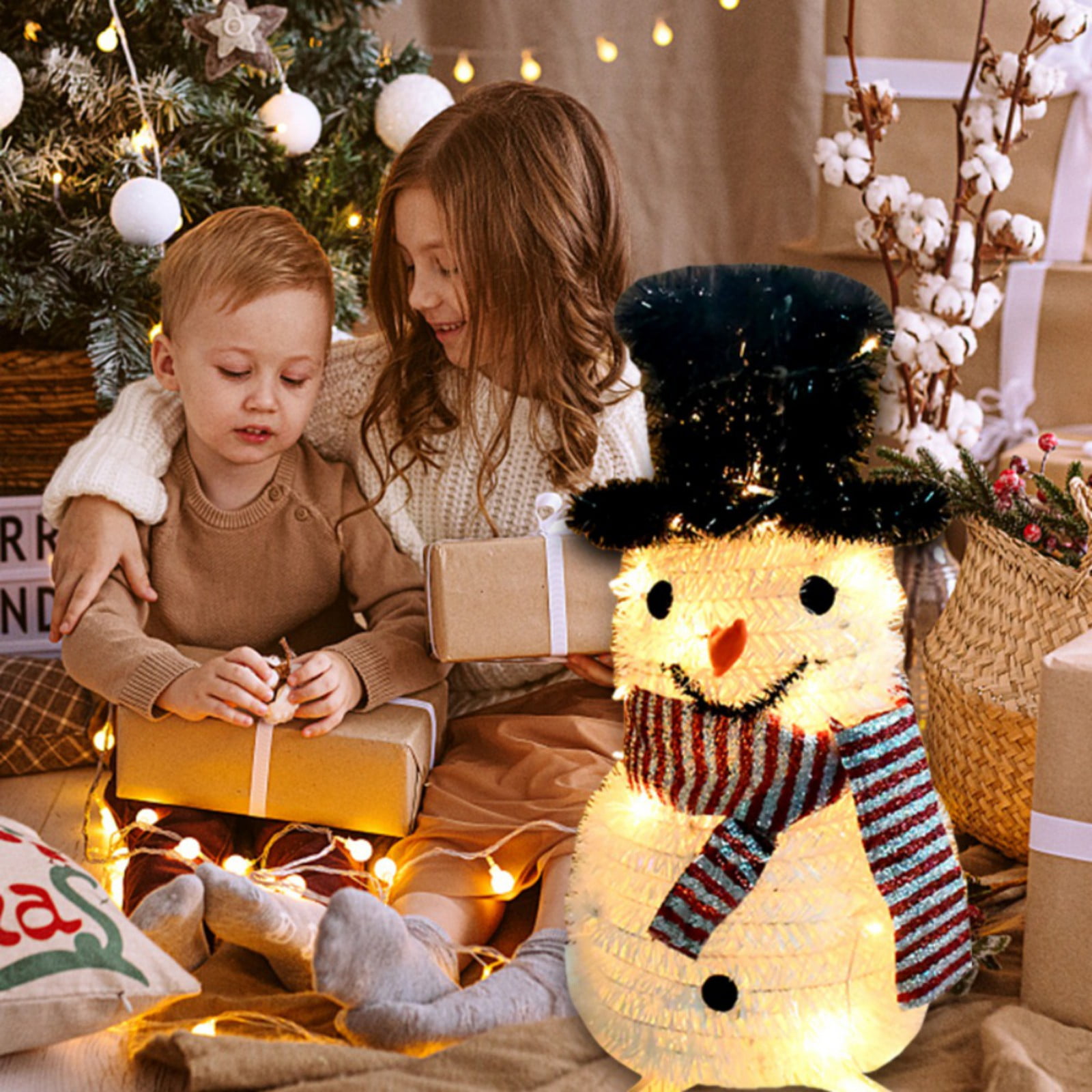 Pop-Up Collapsible Tinsel Christmas Tree Snowman With Hat Removable ...