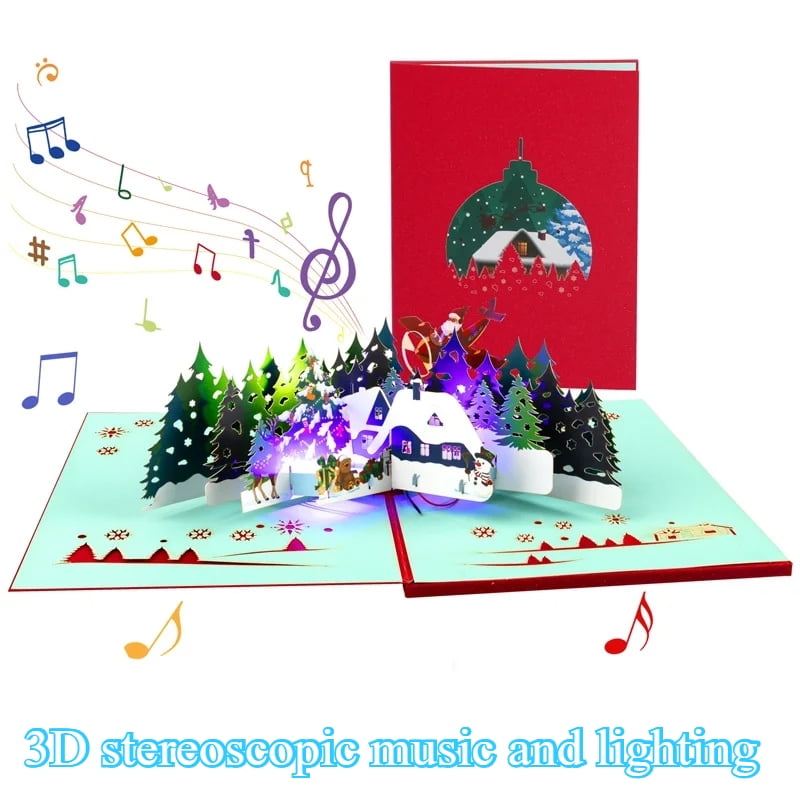 Pop Up Creative Christmas Cards with Lights and Music, Christmas Tree ...