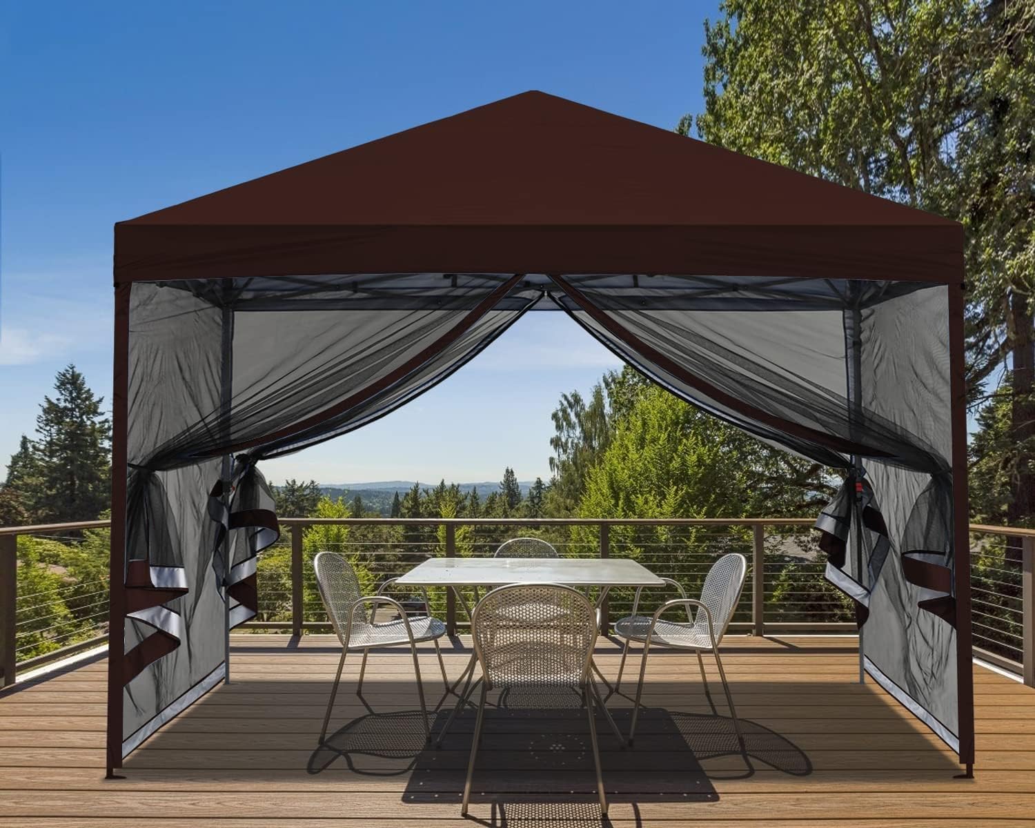 Pop-Up Easy Outdoor Canopy with Netting Screen Walls (8x8, Brown ...