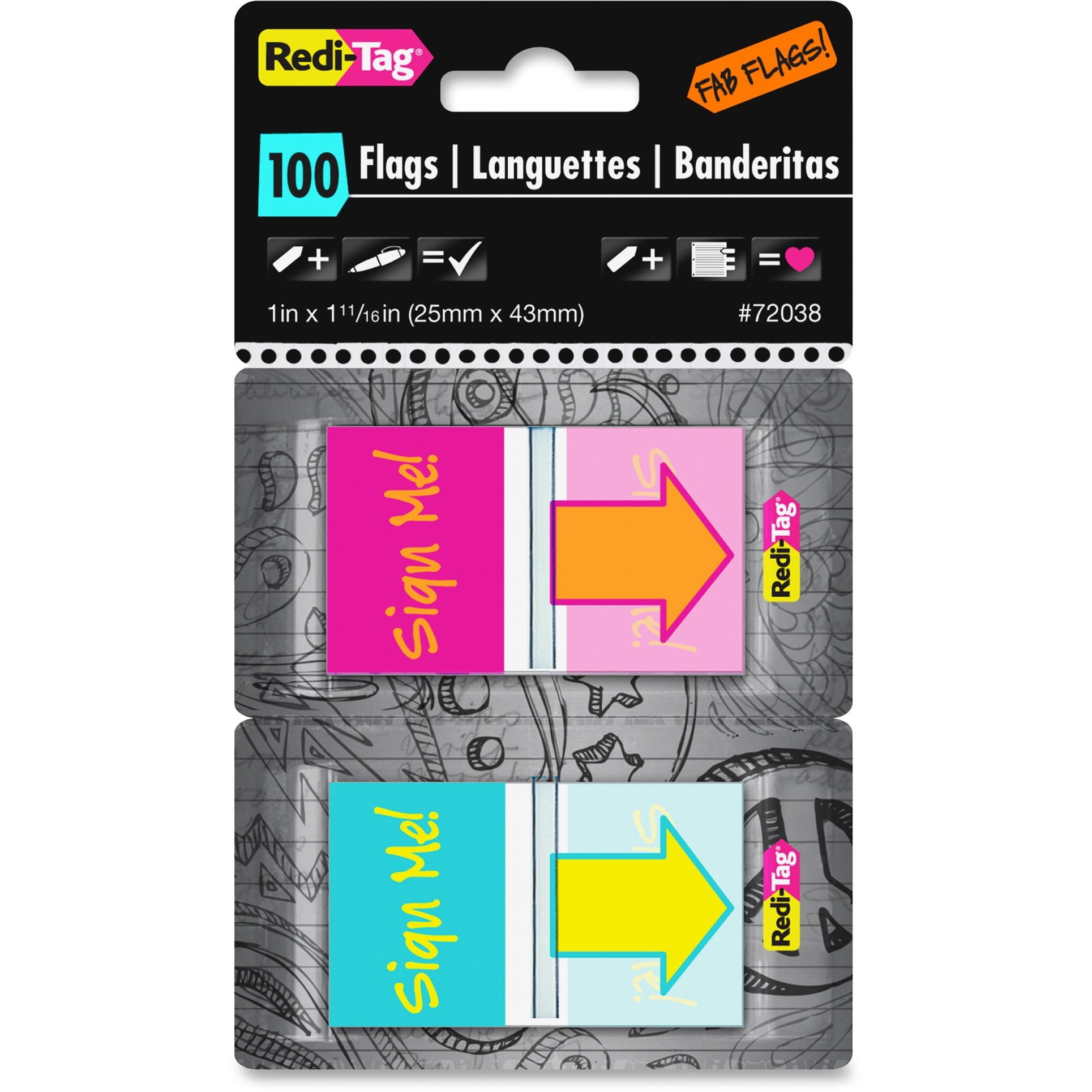 Pop-Up Fab Page Flags W/dispenser, "sign Me!", Red/orange, Teal/yellow ...