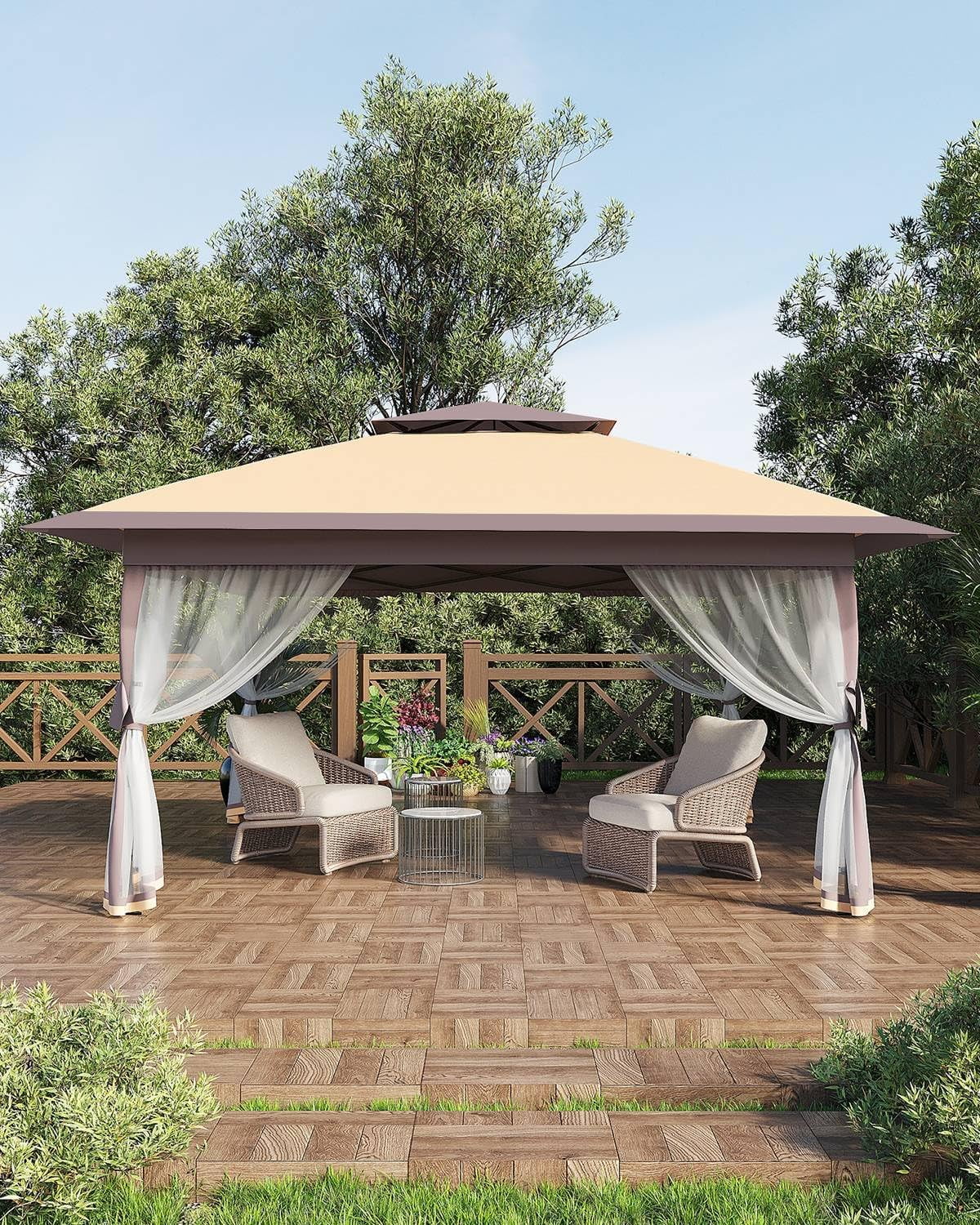 Pop Up Gazebo 12x12，Canopy Tent with Mosquito Netting, One Push Setup ...