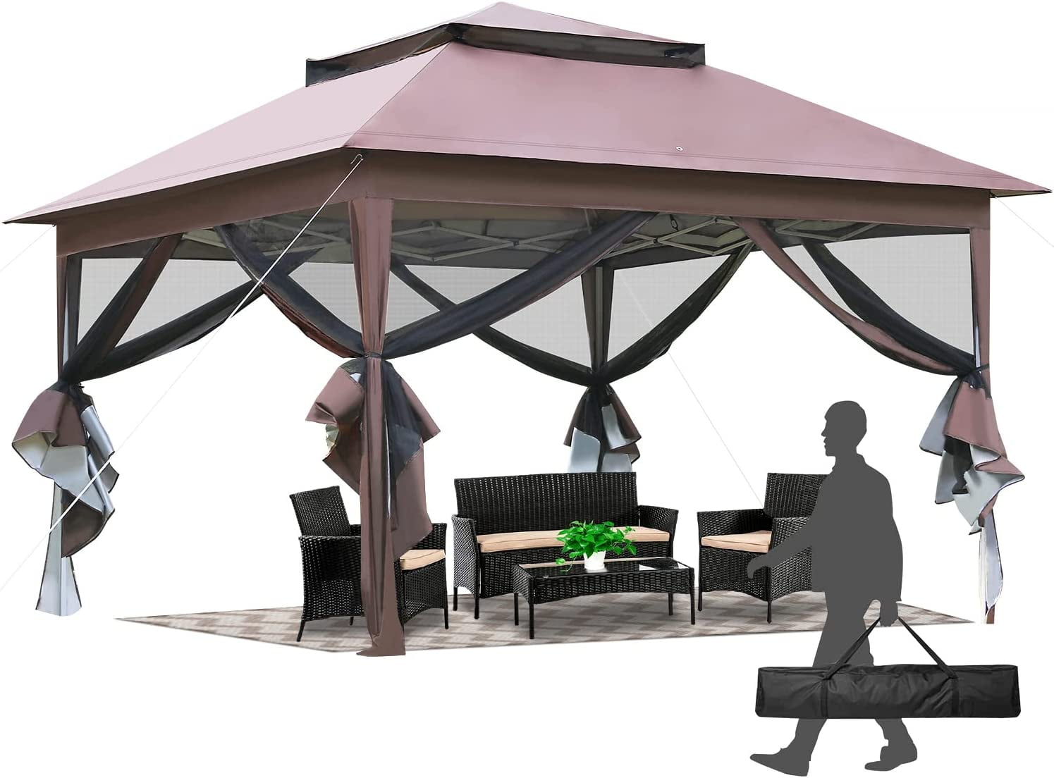 Pop-Up Gazebo Outdoor Patio Canopy with Mosquito Netting and Double ...