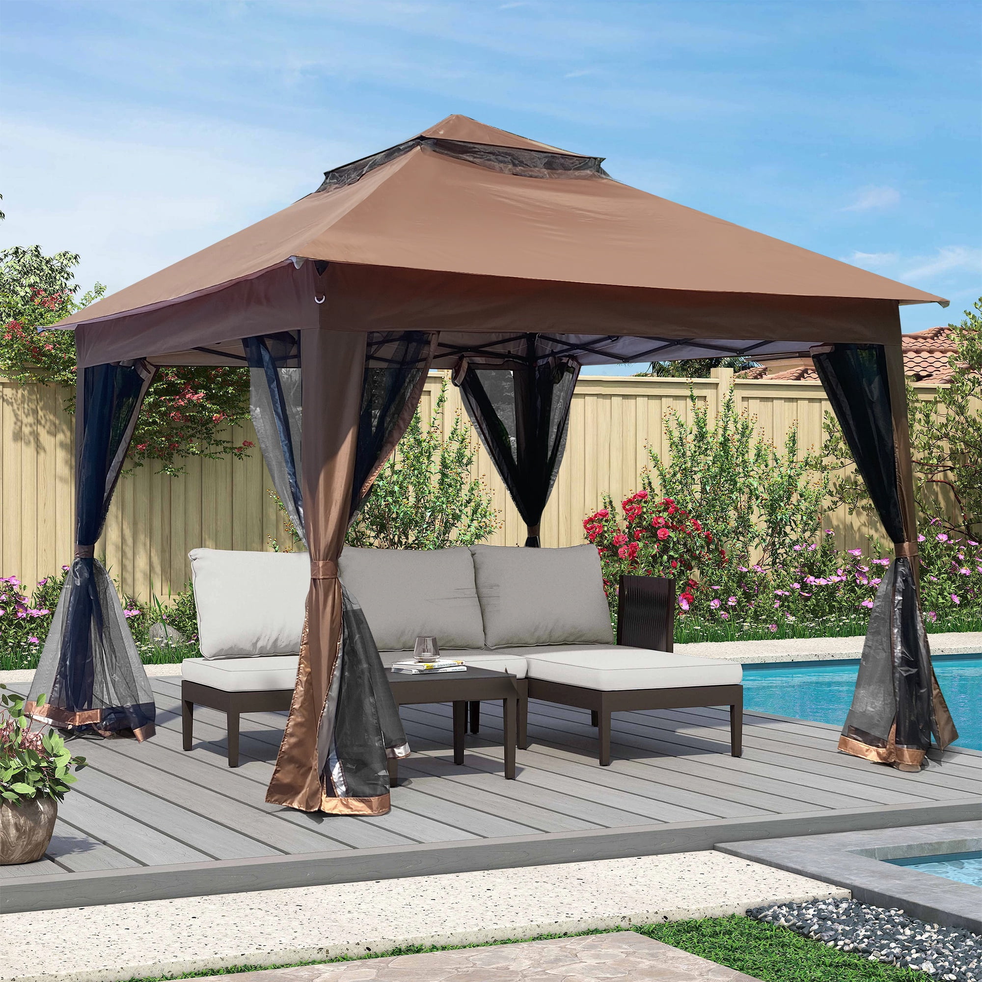 Seizeen Pop Up Gazebo Canopy, 11FT Patio Shelter with Vented Roof ...