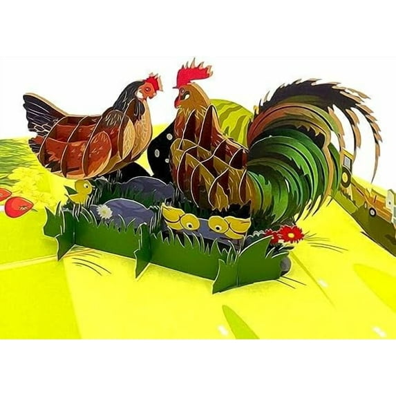 Pop Up Greeting Card Adorable Chicken Family Card, Thanksgiving Animal ...