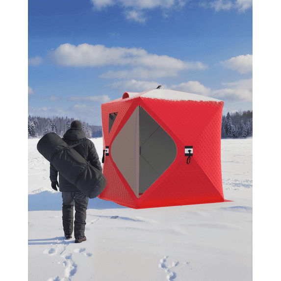 Pop-Up Ice Fishing Shelter for 3-4 Person, 60-Second Instant Setup Hub ...