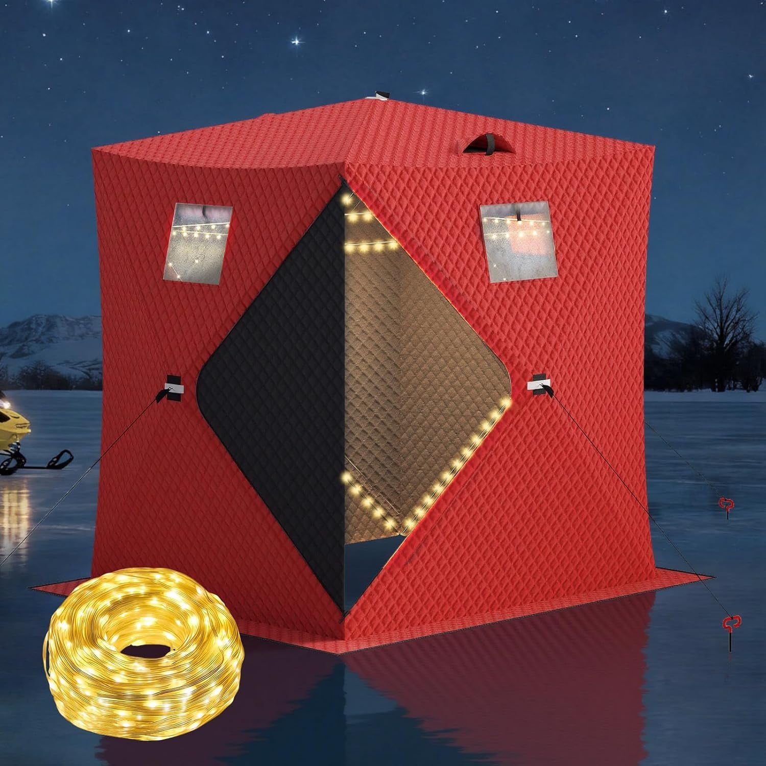 Pop Up Ice Fishing Shelter with 49ft LED Light Strip,Pop Up 3-4 Person ...