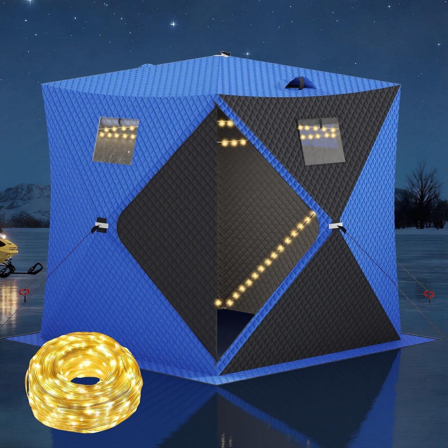 Pop Up Ice Fishing Shelter with 49ft LED Light Strip,Pop Up 3-4 Person ...