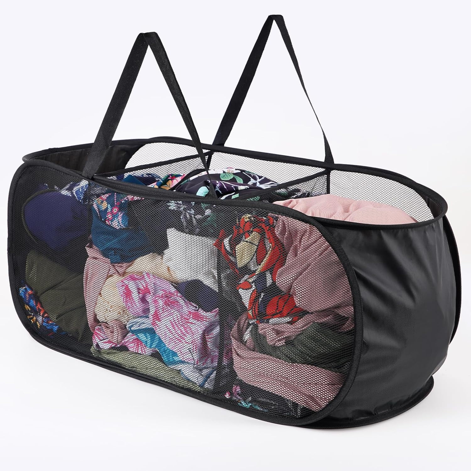 Pop Up Laundry Hamper, 3 Compartments Popup Mesh Hamper with Handles ...