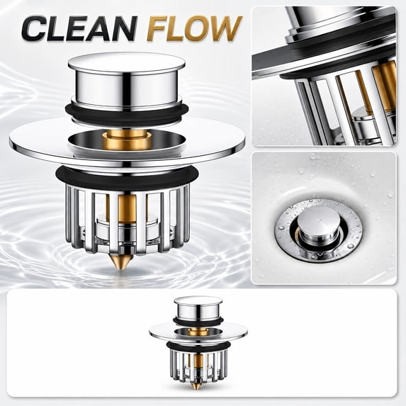 Pop-Up Sink Stopper, Tub Stopper & Shower Drain Hair Catcher, Leak ...