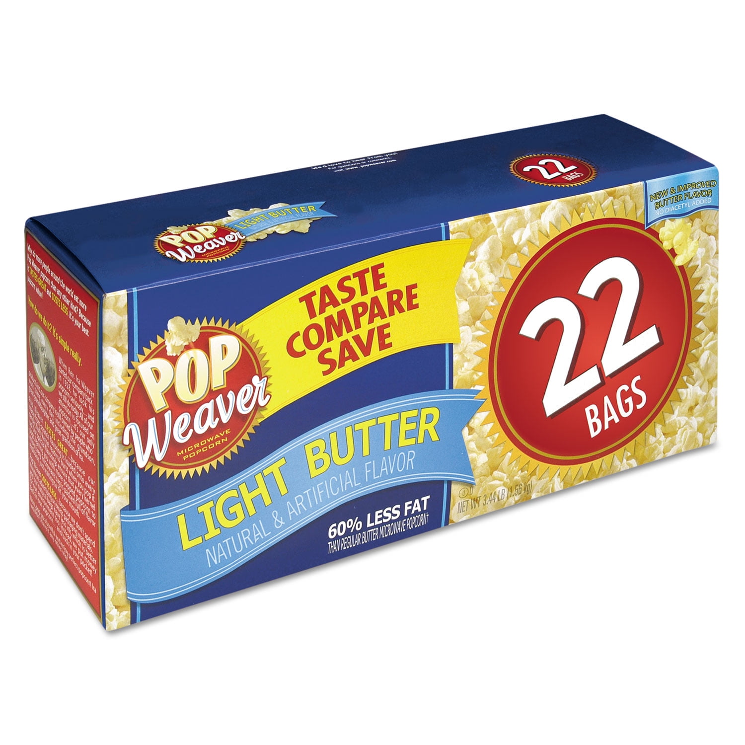 Pop Weaver Microwave Popcorn, Light Butter, 2.5oz Bag, 22/Box - Walmart.com