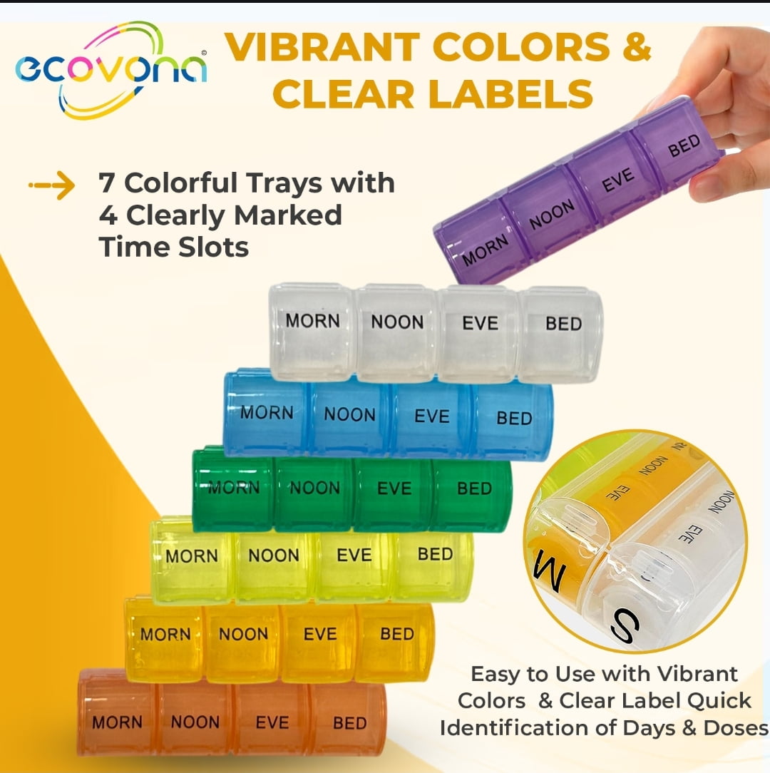 Pop Up Weekly Pill Organizer 4 Times A Day — Large Travel Pill Case w ...