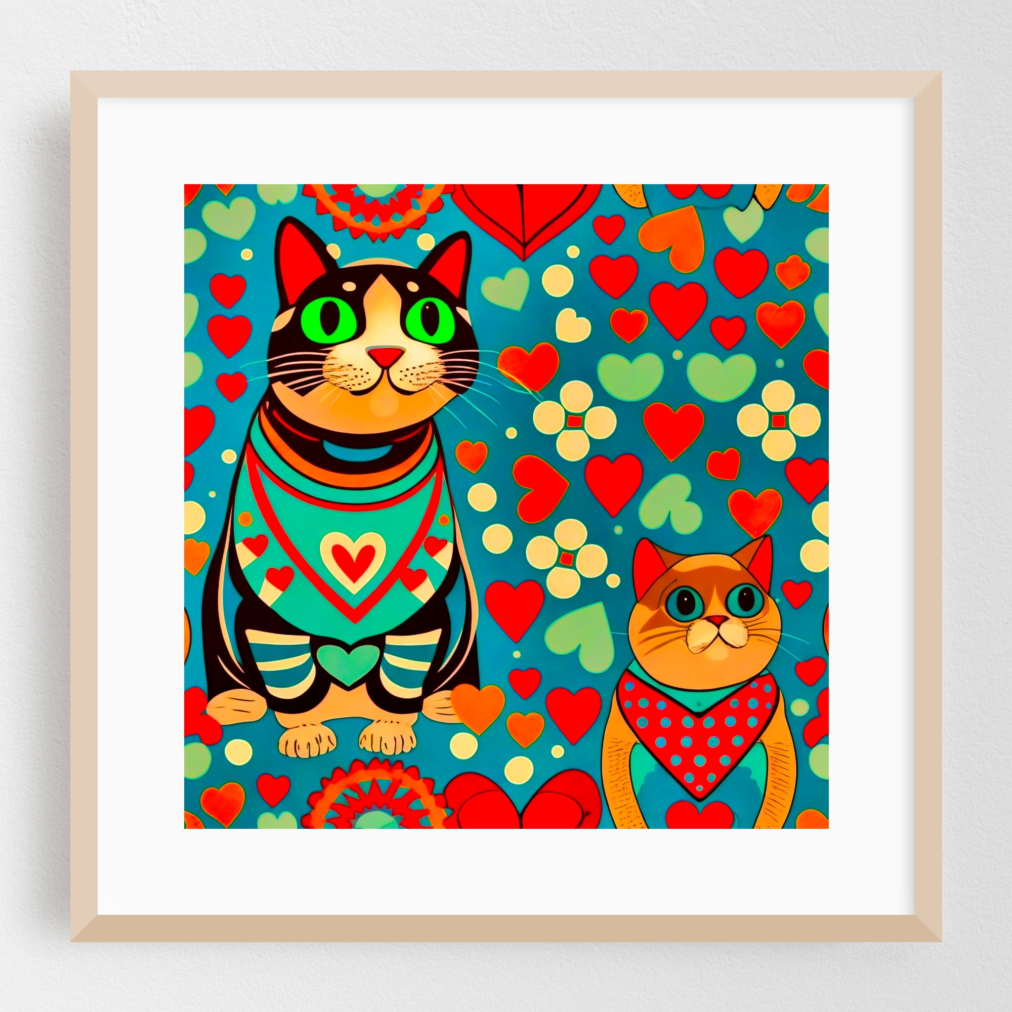 Pop art cats wearing scarfs - Illustration Cat Pattern Whimsical Pop ...