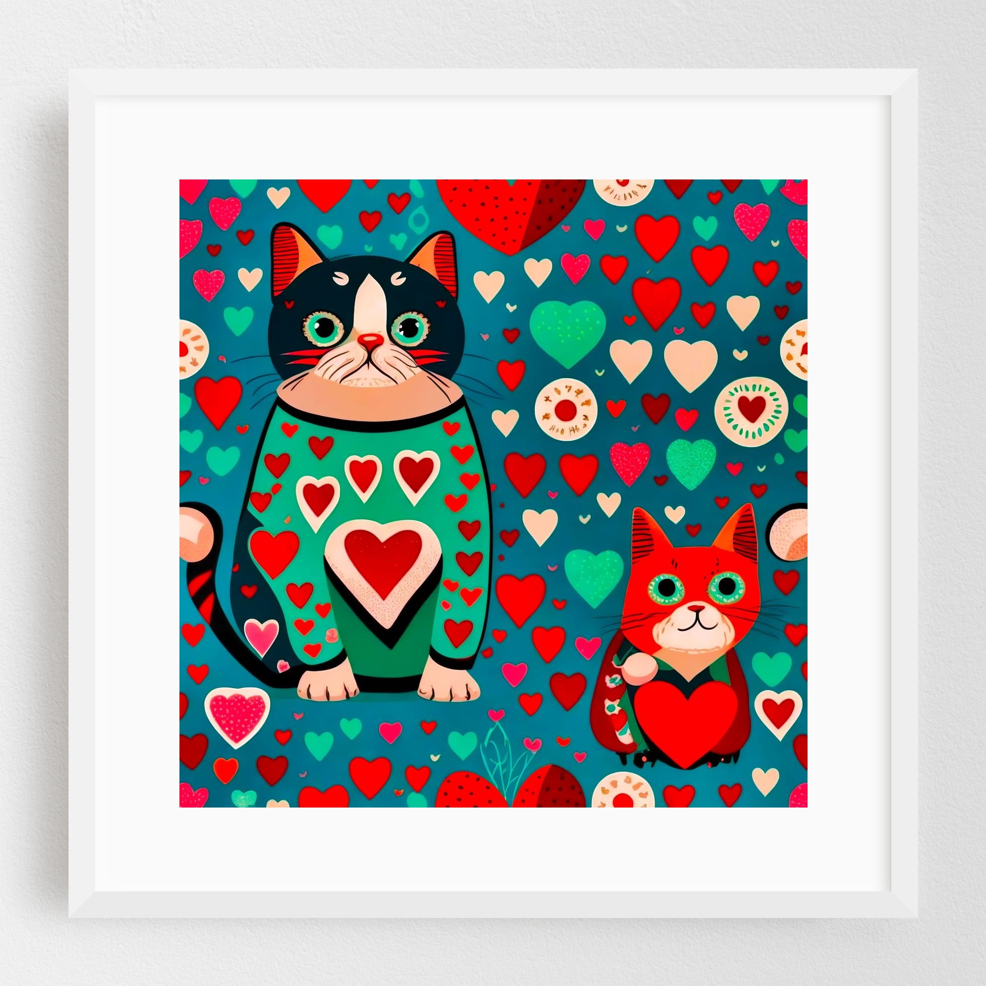 Pop art cats with hearts - Illustration Cat Animal Whimsical Pattern ...