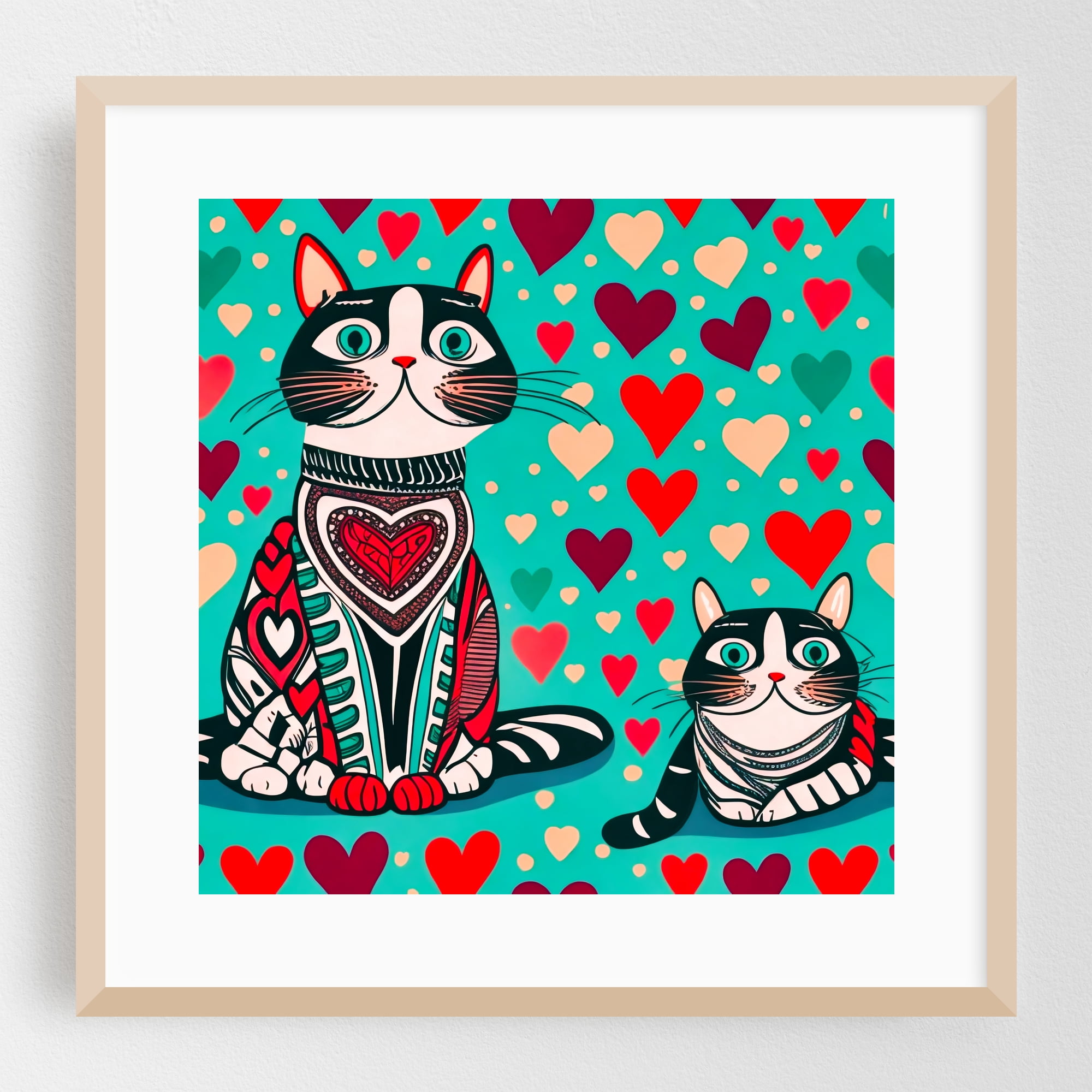 Pop art cats with hearts - Illustration Cat Pop Art Whimsical Pattern ...