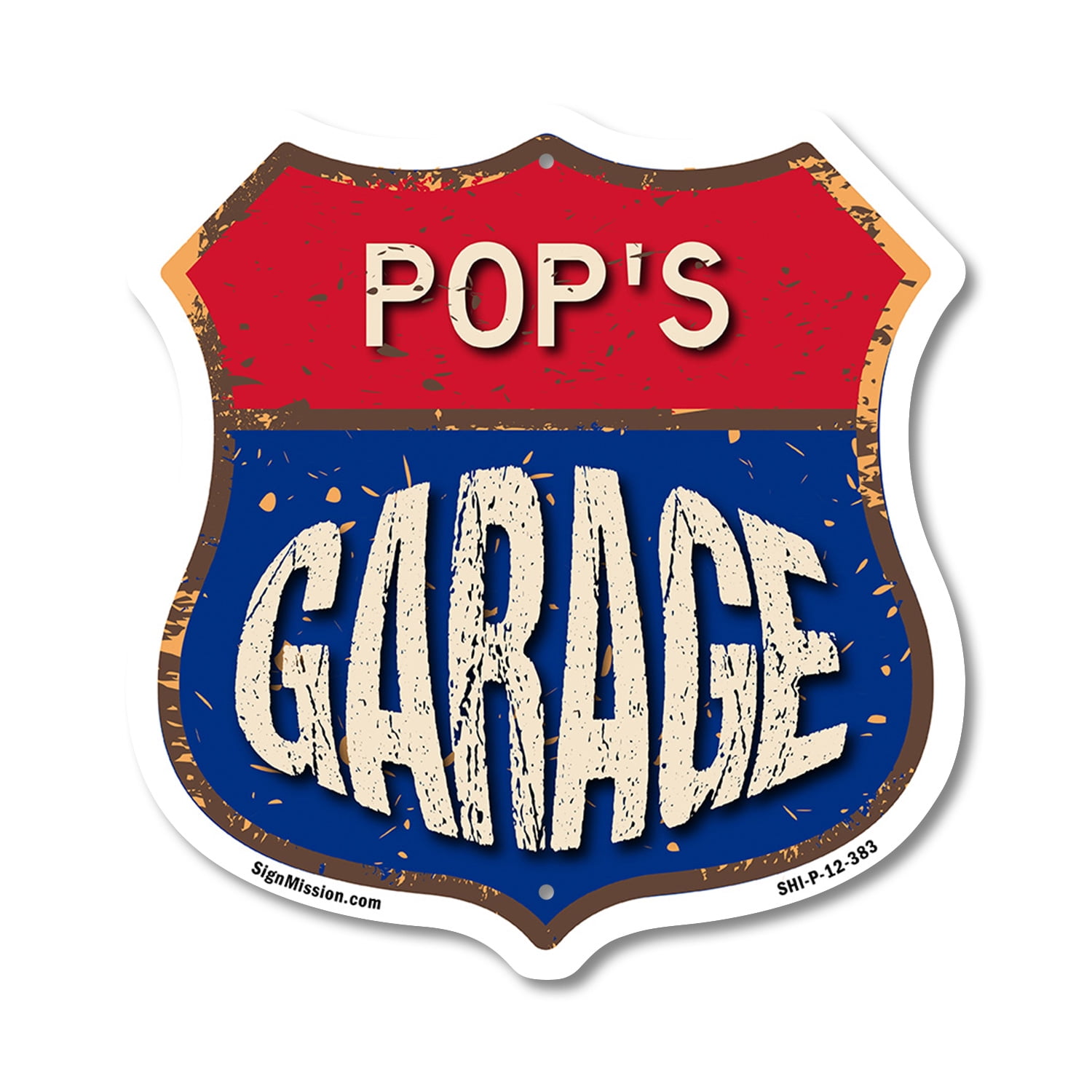 Pop's Garage 12 inch X 12 inch Shield Shaped Commercial Grade Plastic ...