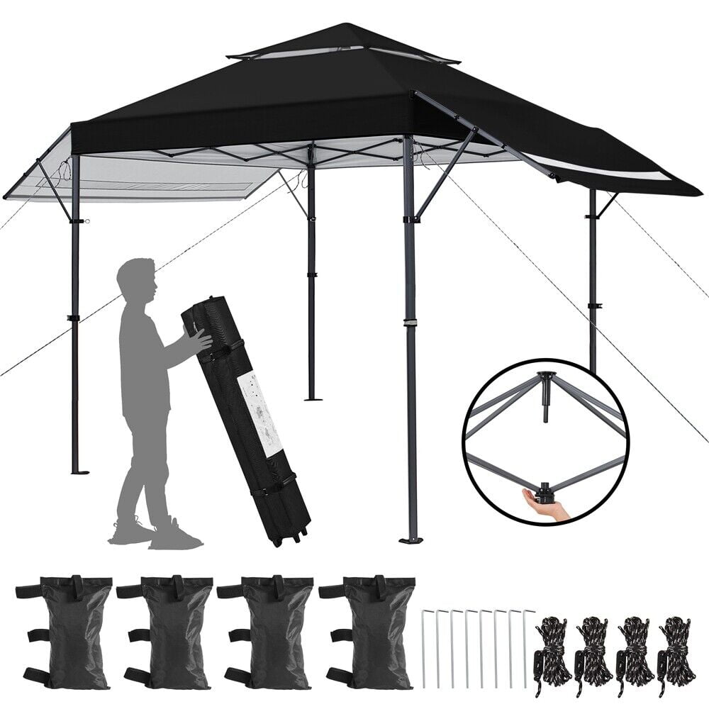 Pop-up Canopy Tent w/ Side Awnings, 10x17 Height-Adjustable One-handed ...