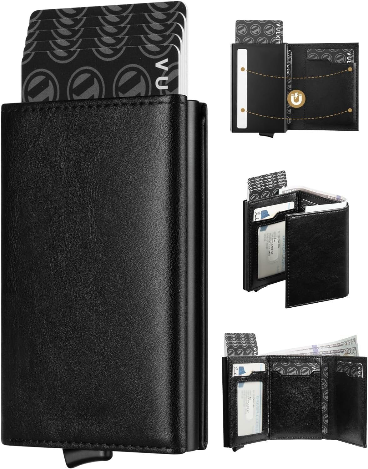 Pop up Card Wallet Minimalist Wallets RFID Blocking Leather Credit Card ...