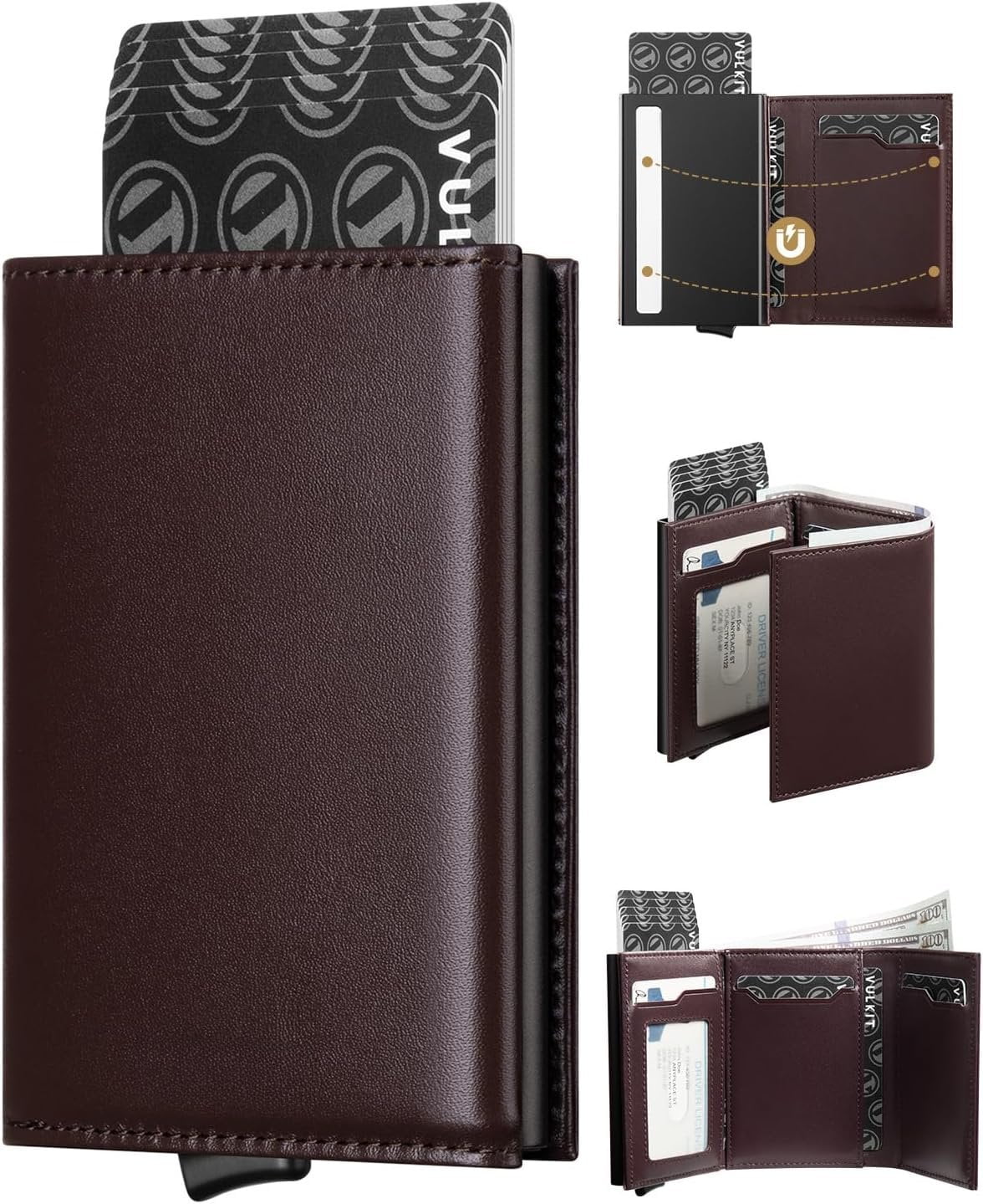Pop up Card Wallet Minimalist Wallets RFID Blocking Leather Credit Card ...