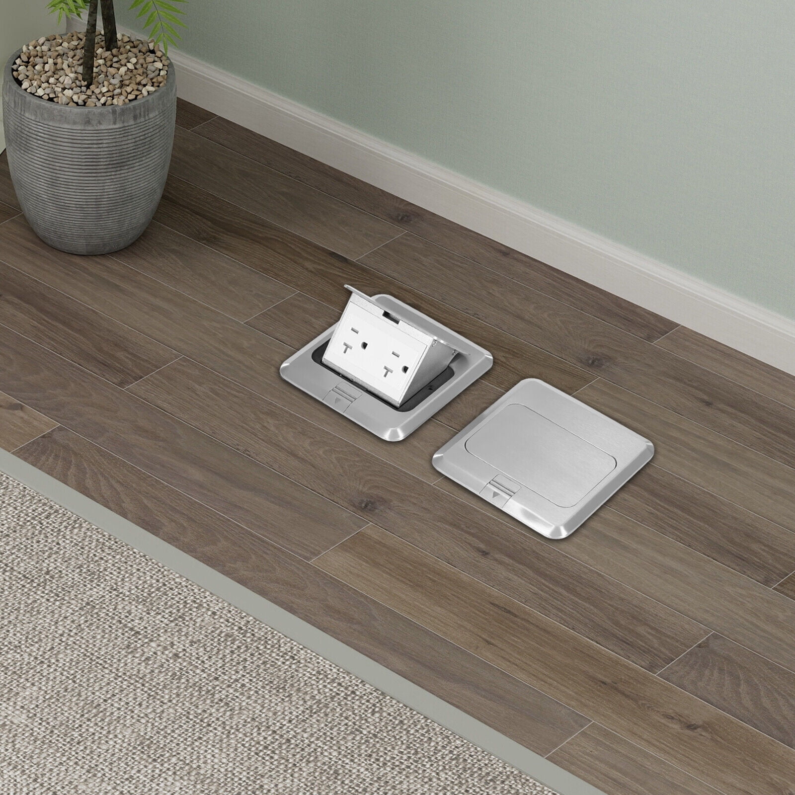Pop up Floor Outlet Sockets 2PCS Square Hidden Socket Silver Floor ...