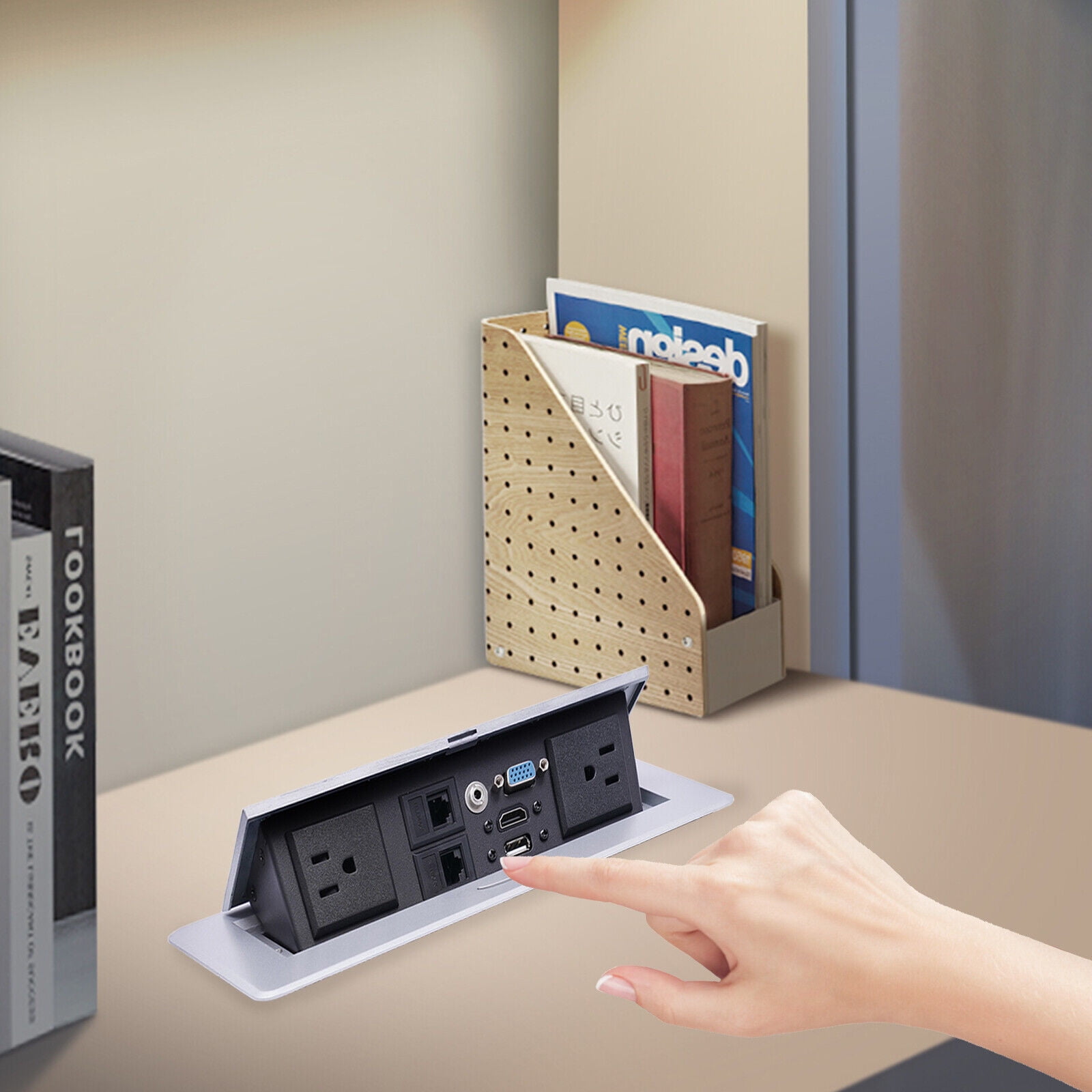 Pop-up Multi-functional Desktop Socket Worktop Recessed Dual Outlet USB ...